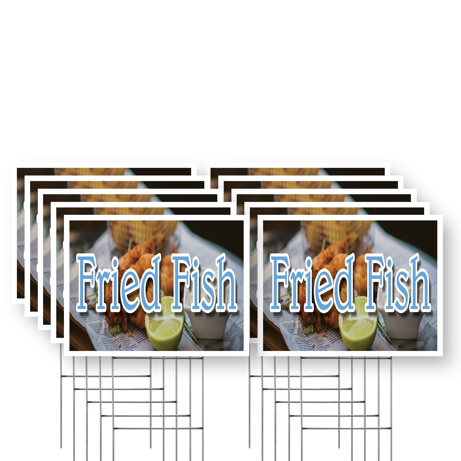 Fried Fish Yard Sign 10 Pack of 12 Inch x 16 Inch Double Sided ...
