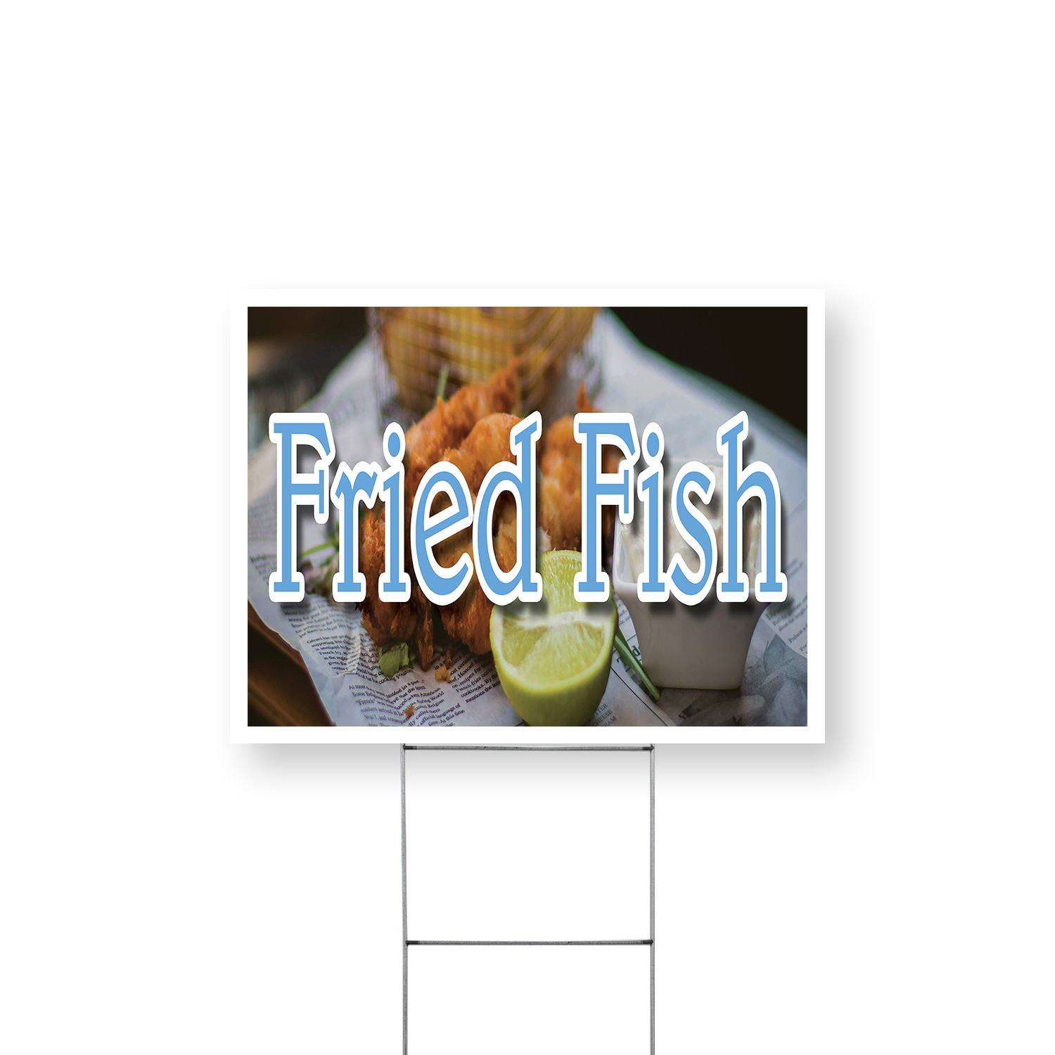 Fried Fish Yard Sign 18 Inch x 24 Inch Double Sided Weatherproof Heavy ...