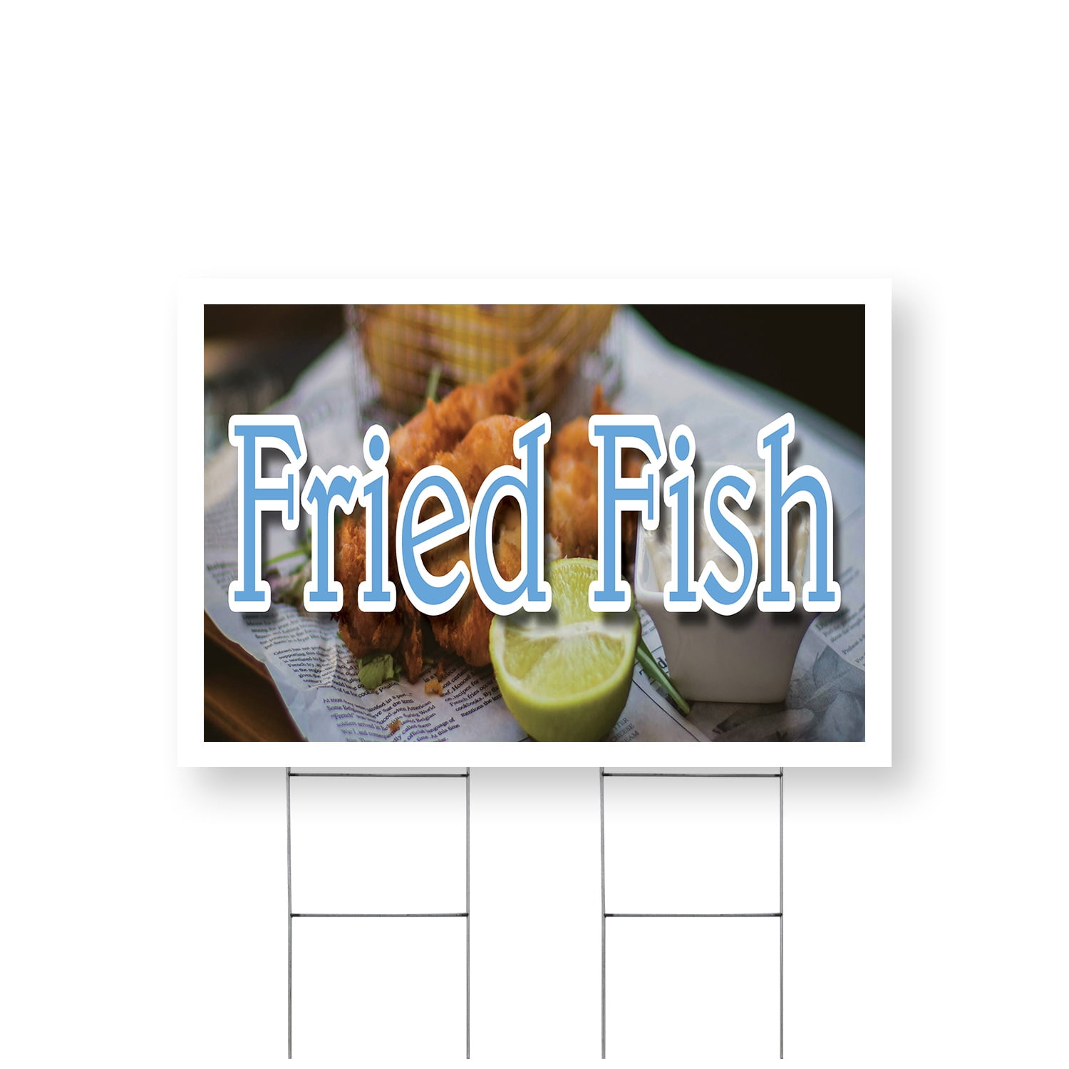 Fried Fish Yard Sign 24 Inch x 36 Inch Double Sided Weatherproof Heavy ...