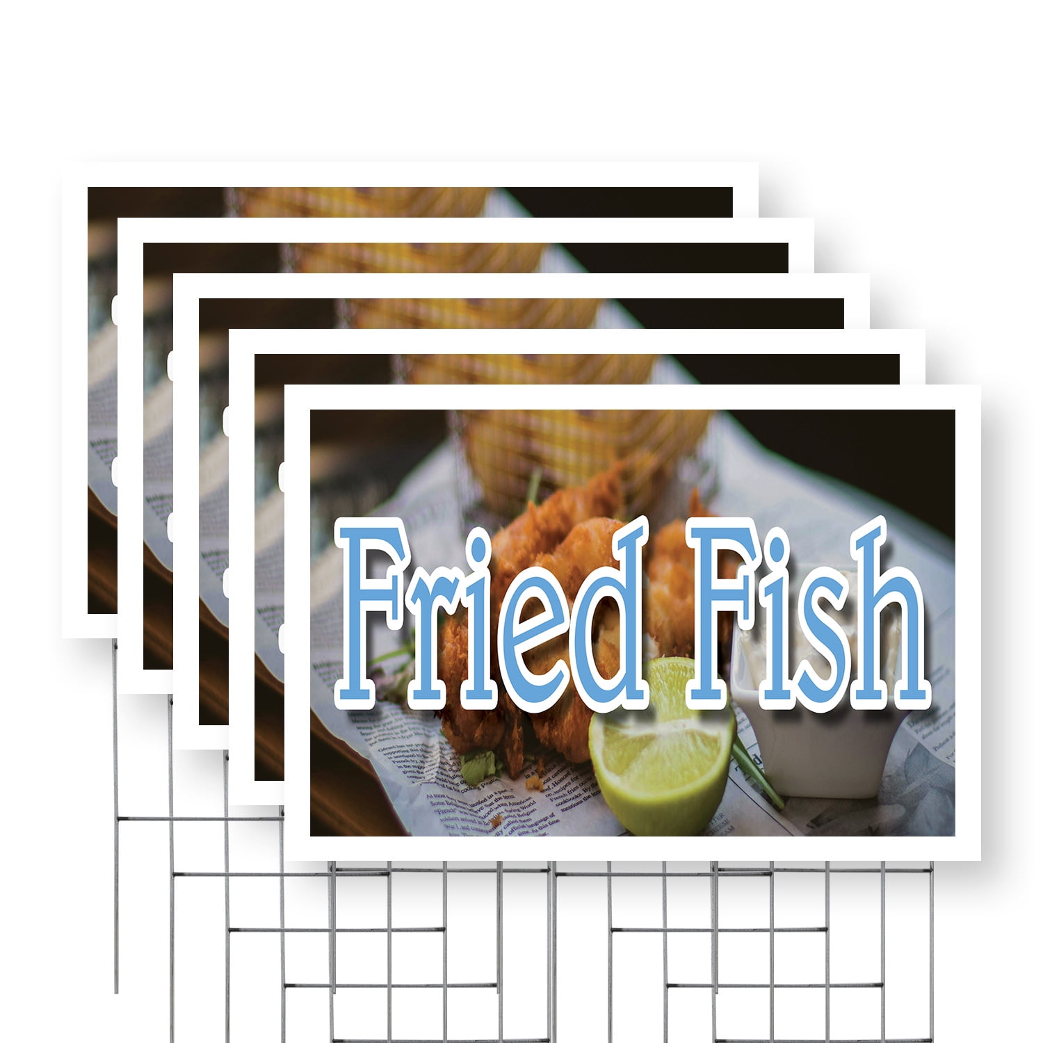 Fried Fish Yard Sign 5 Pack of 24 Inch x 36 Inch Double Sided ...