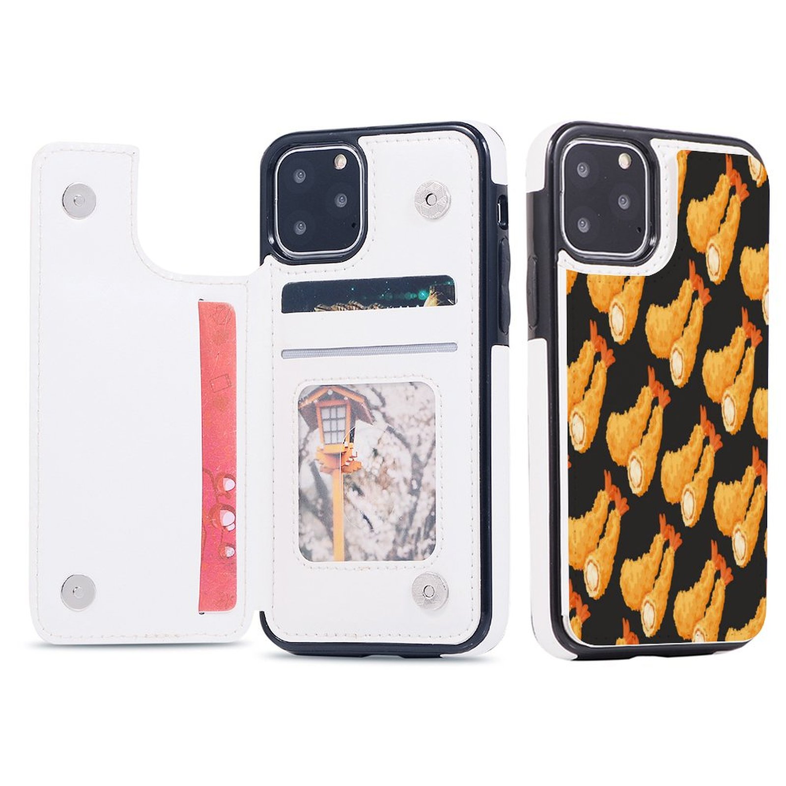 Fried Shrimp Leather Wallet Case for iPhone 16 15 14 13 12 11 Pro Max ...