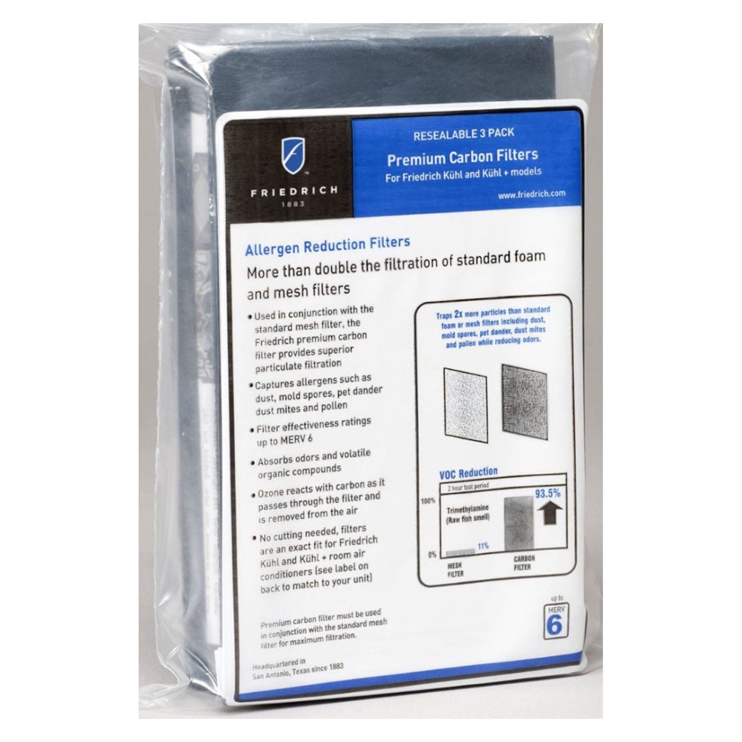 Friedrich Carbon Filters Replacement Pack of 3 for Kuhl SS, ES, YS, and ...