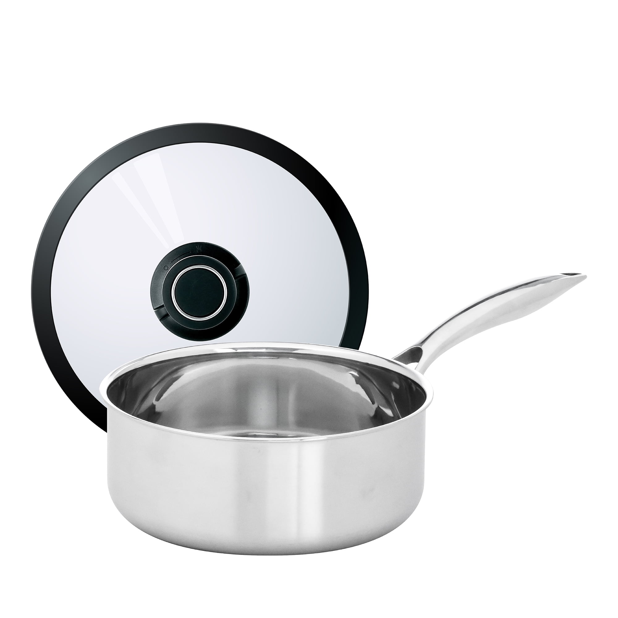 Black Cube 2.5 QT Stainless Steel Saucepan with Lid, 3 Ply Aluminum ...