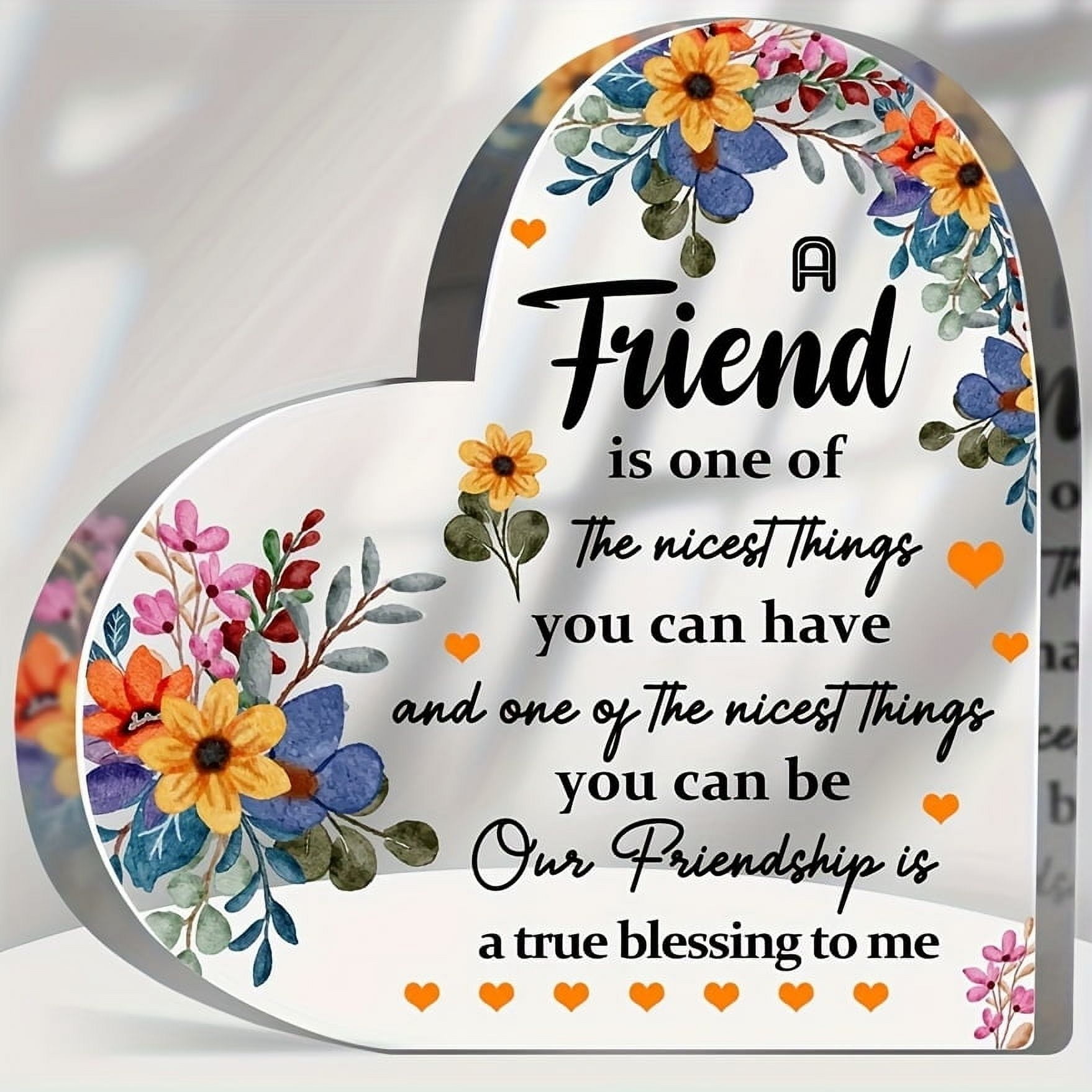 Friend Acrylic Plaque - Heart-Shaped Desk Sign with Floral Design ...