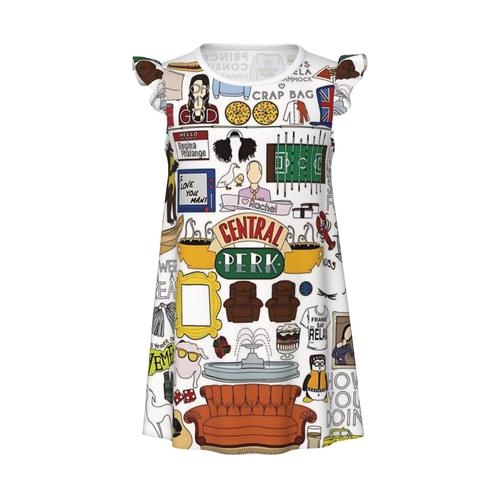 Friend TV Show Flutter Sleeve Soft Fabric Casual Dress Cartoon ...