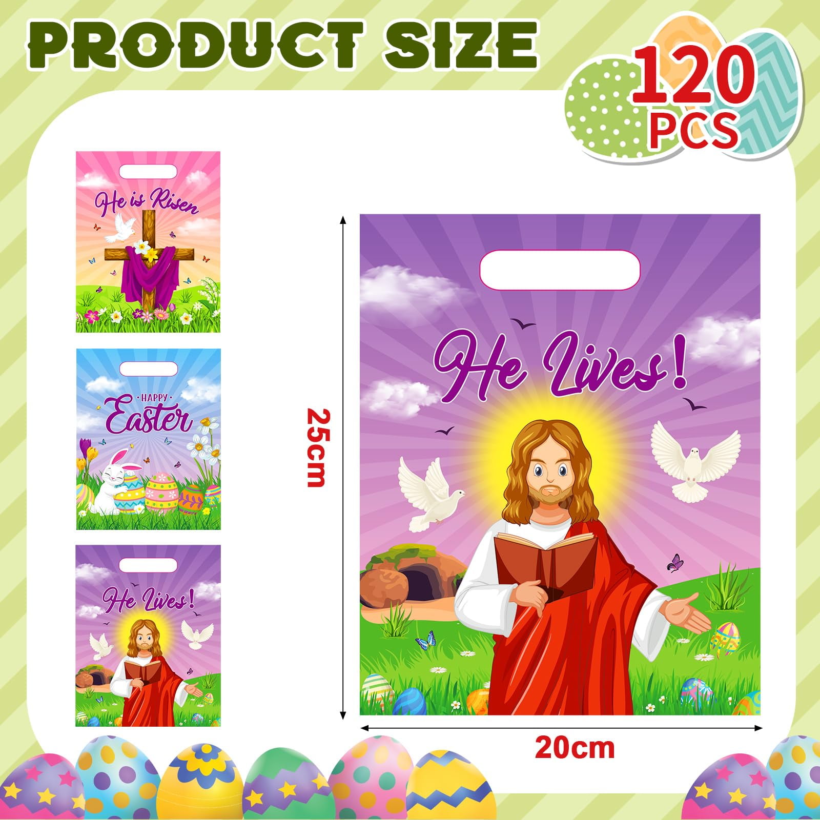 Frienda 120 Pcs AJH3 Easter He Is Risen Treat Bags Plastic Religious ...