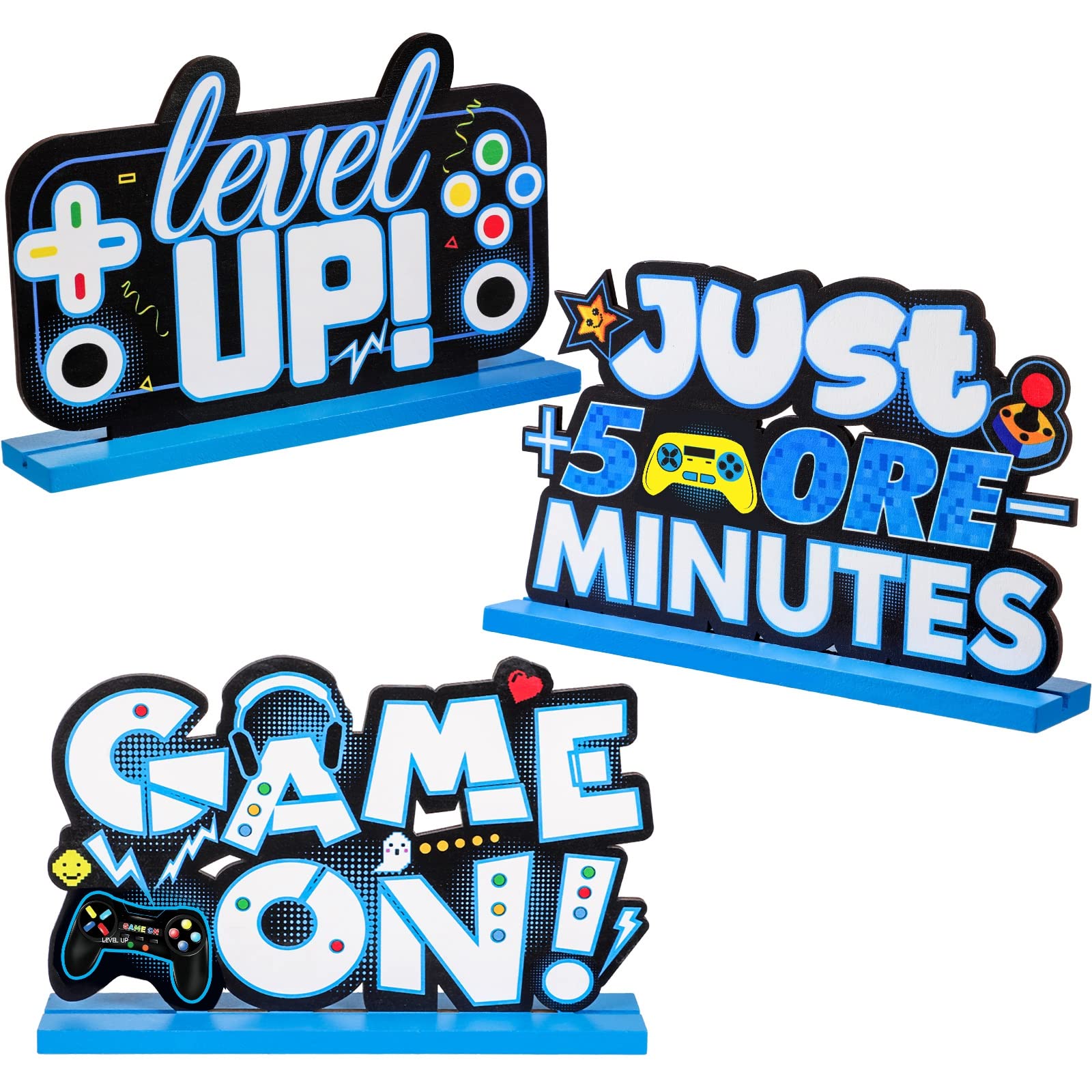 Frienda 3 Pcs Video Games Party Decorations Wood Table Level up ...