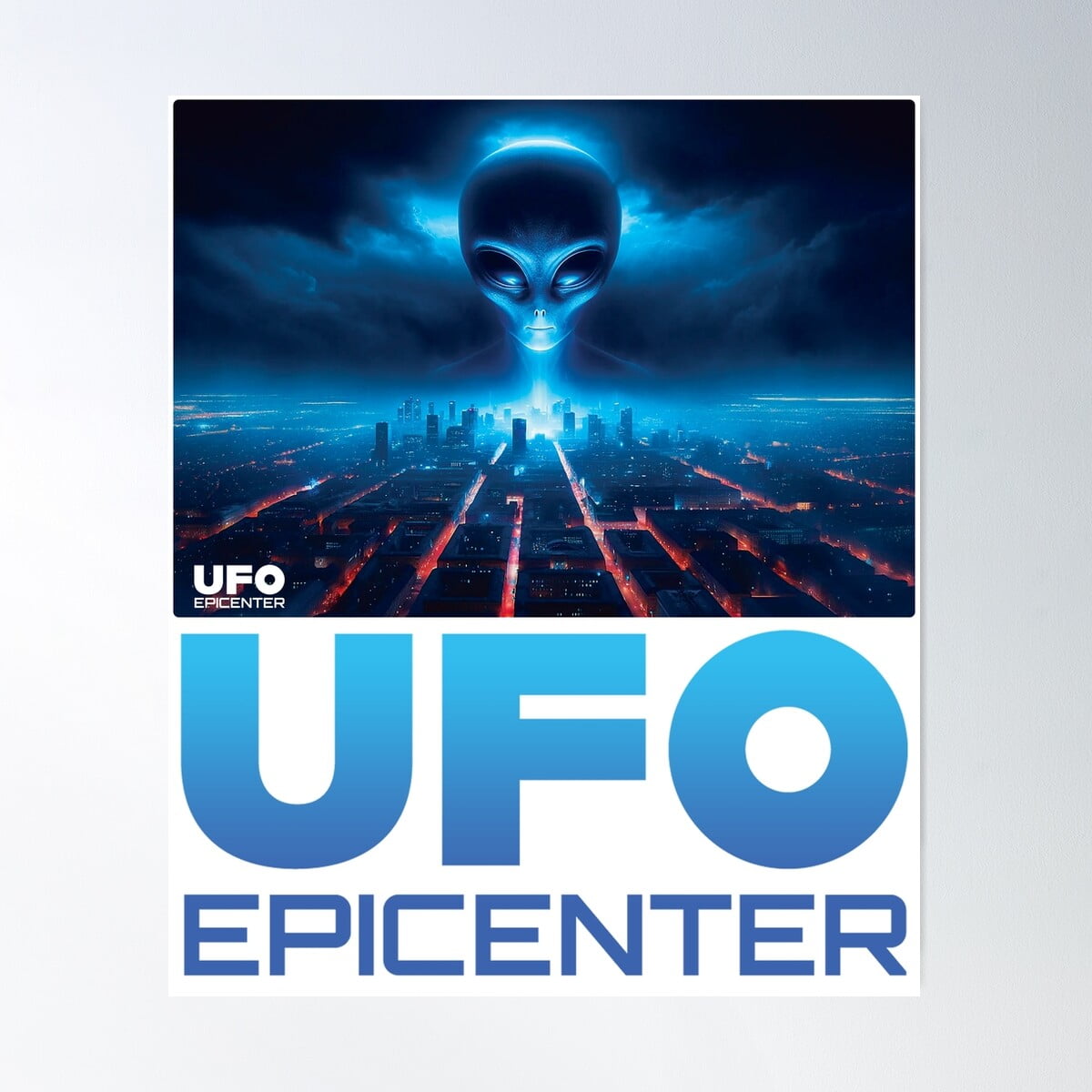 Friendly Alien Looking Over Huge City By Ufo Epicenter Poster Wall Art ...