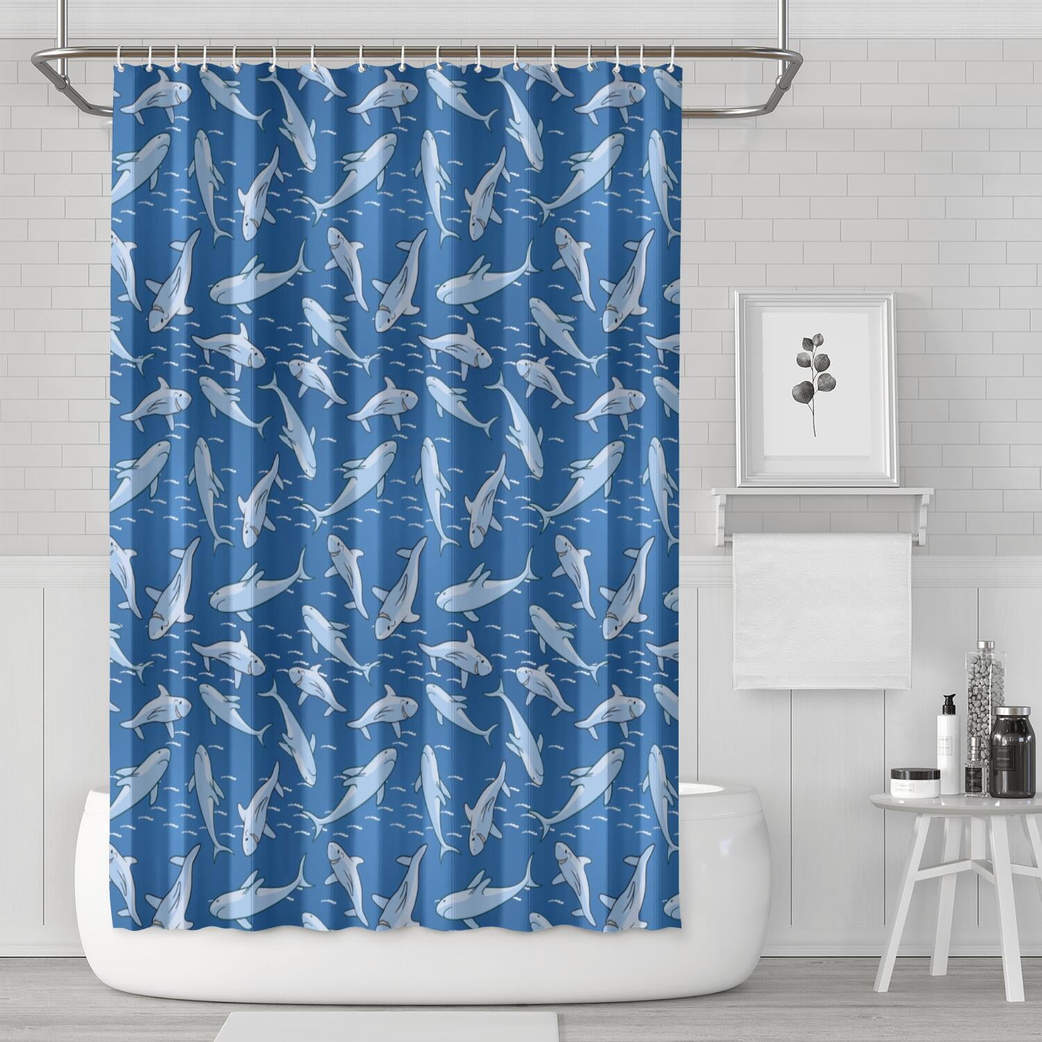 Friendly Cartoon Shark Shower Curtain 72x72 Inch, Waterproof Polyester ...