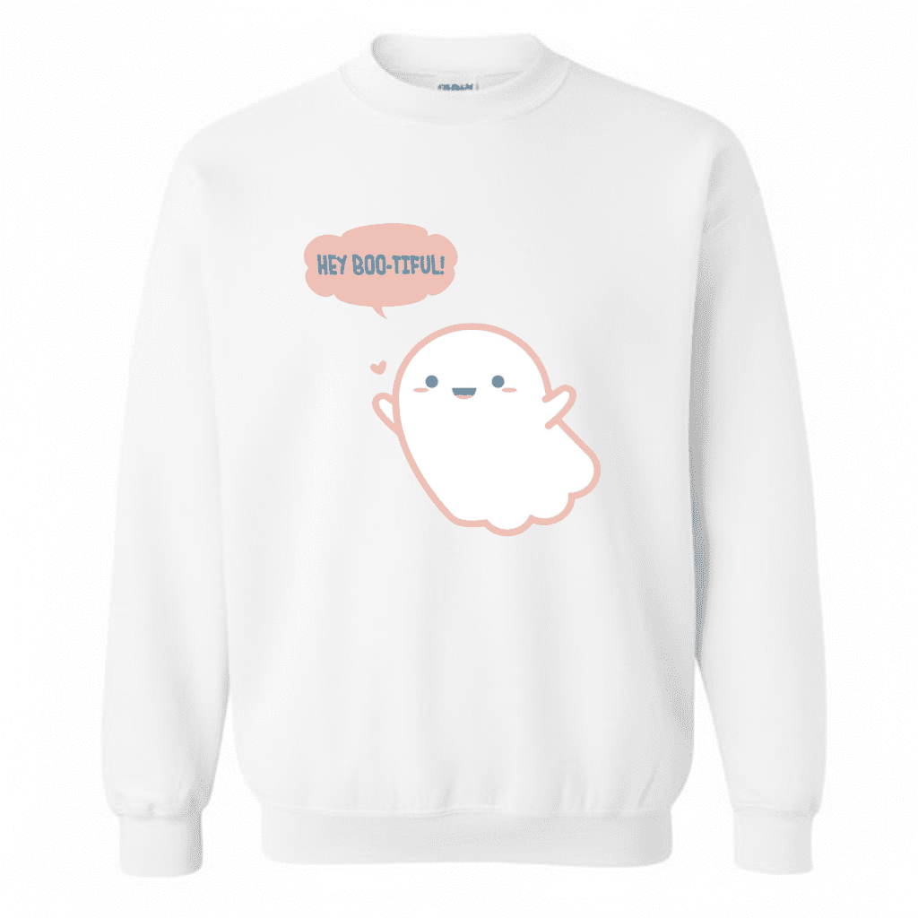Friendly Cute Ghost Saying Hey Bootiful Compliment Sweatshirt up to ...