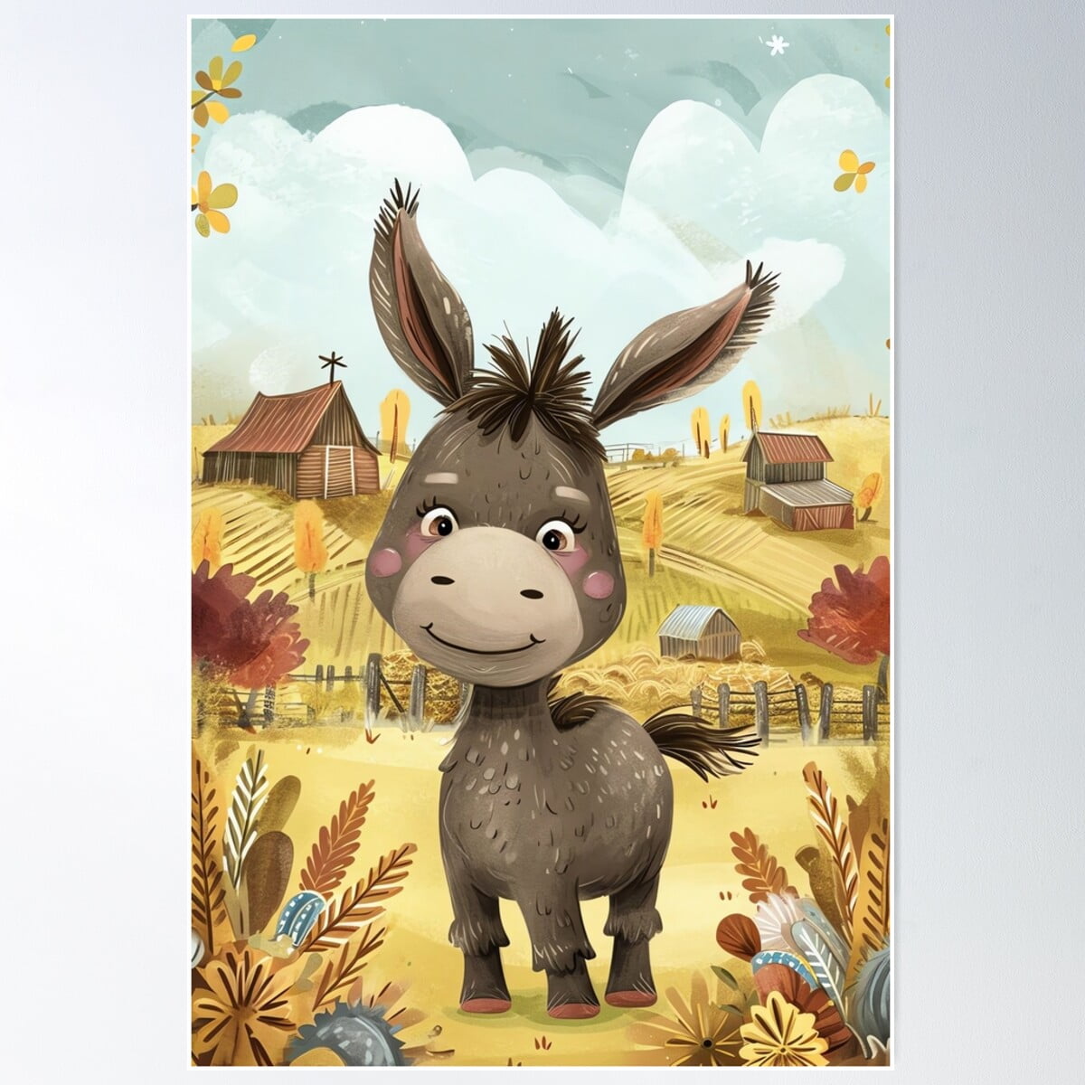 Friendly Donkey Delight Poster Wall Art, Modern Wall Decor For Living ...