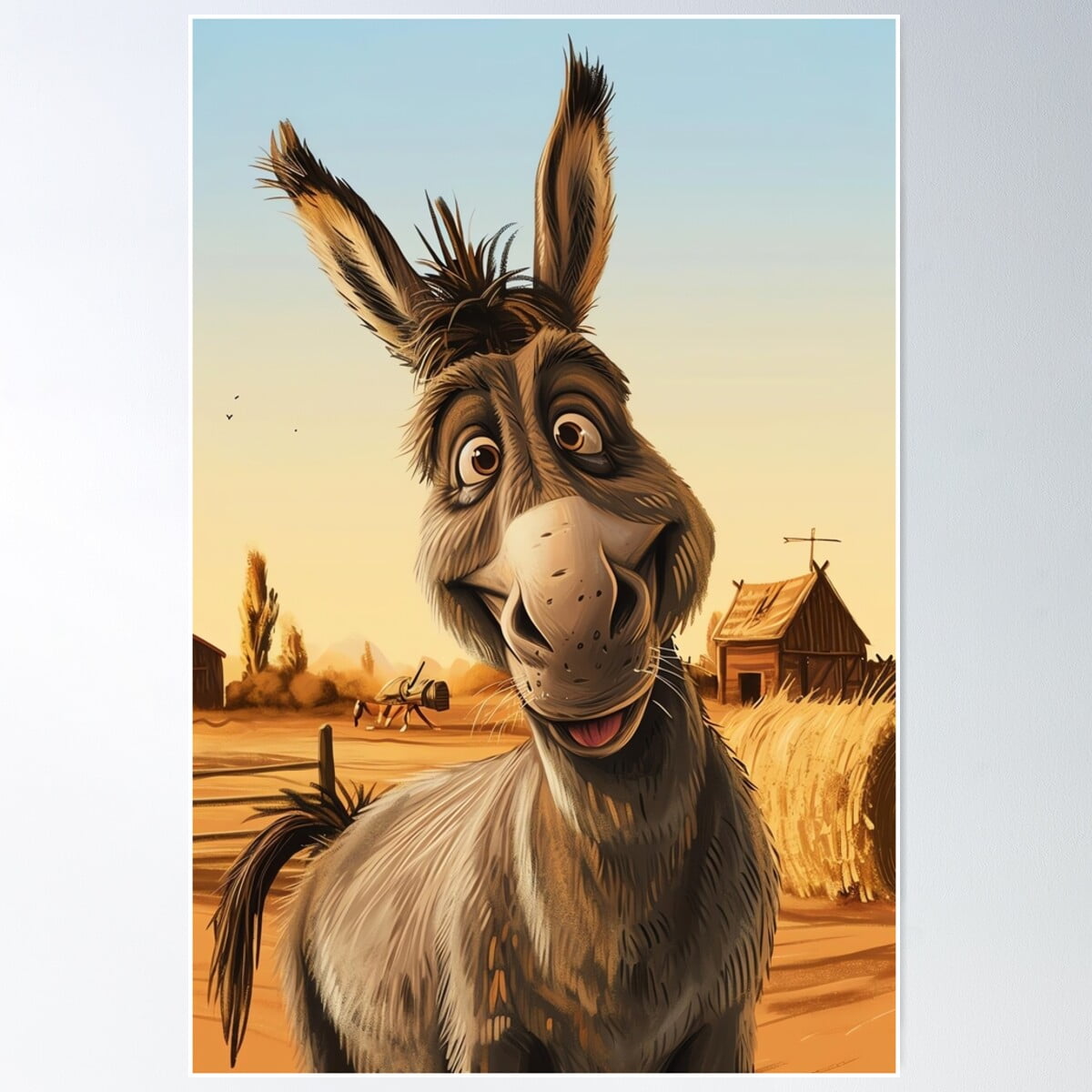 Friendly Donkey Farmyard Poster Wall Art, Modern Wall Decor For Living ...