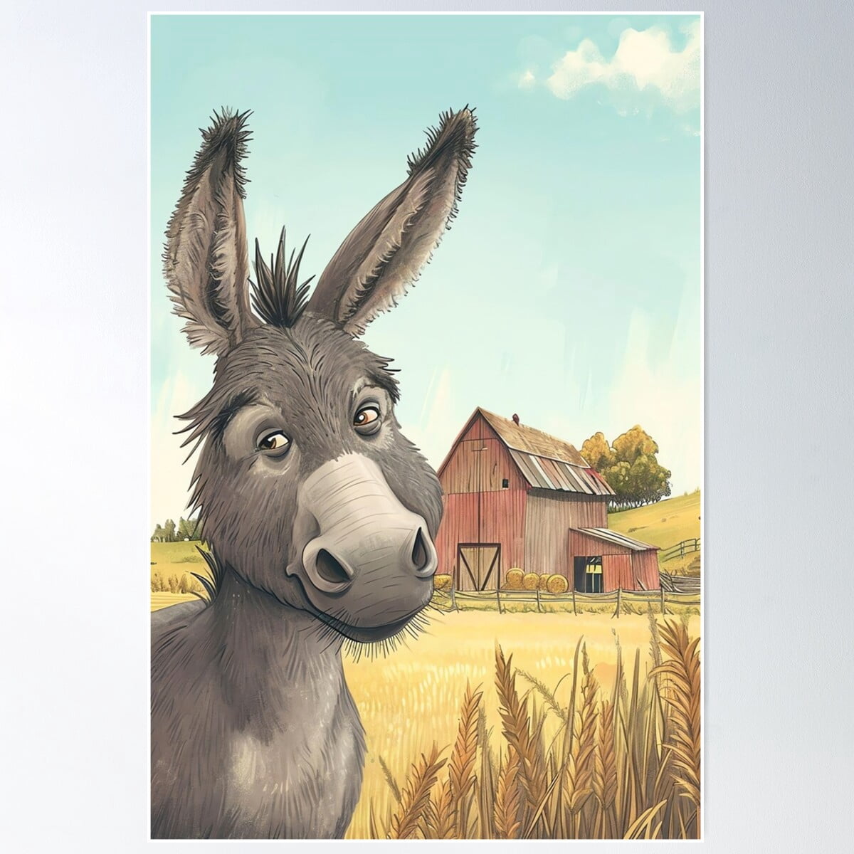 Friendly Donkey In The Barn Poster Wall Art, Modern Wall Decor For ...