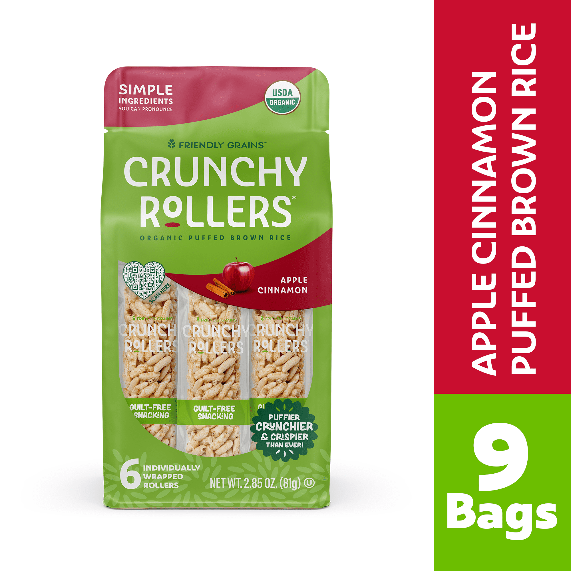 Friendly Grains Crunchy Rollers - Apple Cinnamon (9 Packs of 6 Rollers ...