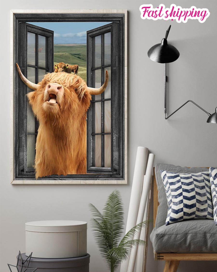 Friendly Highland Cow Window Frame Poster Wall Art Vertical 24 x 36 ...