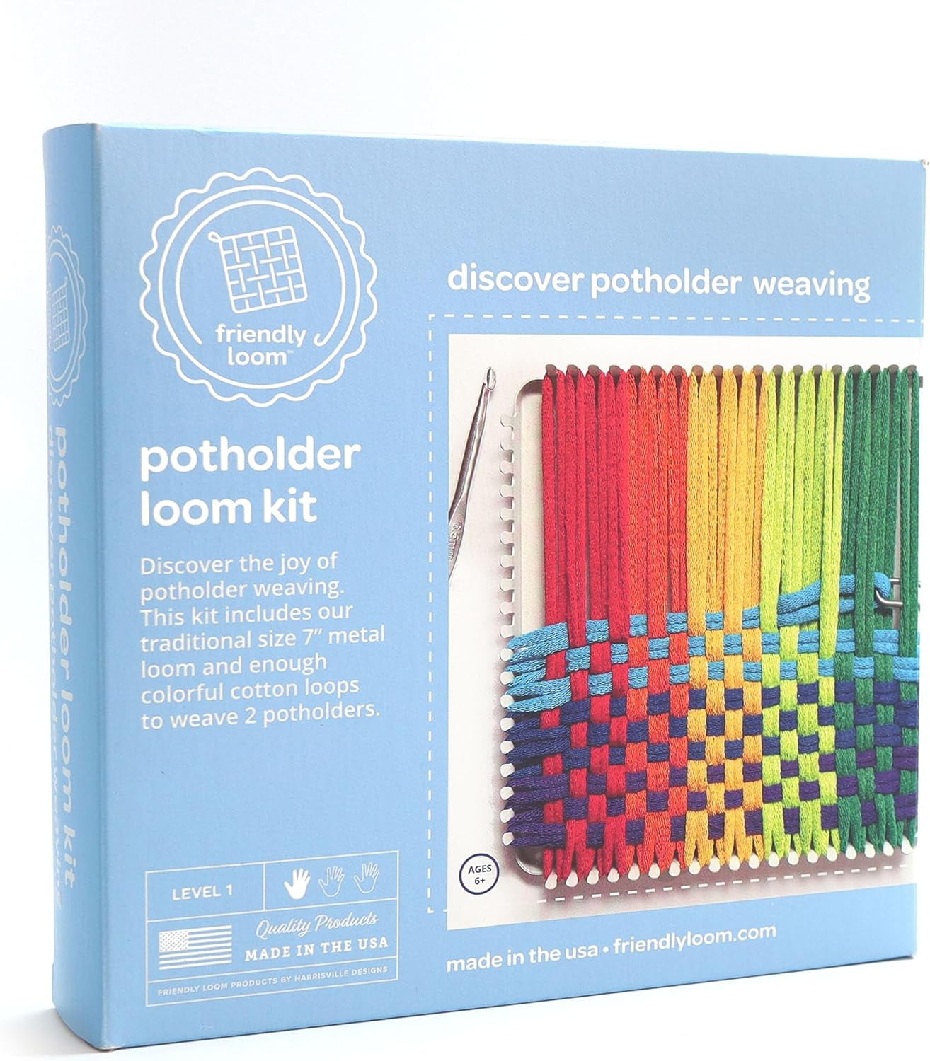 Friendly Loom 7” Traditional Potholder Weaving Kit | Sturdy Metal Loom ...