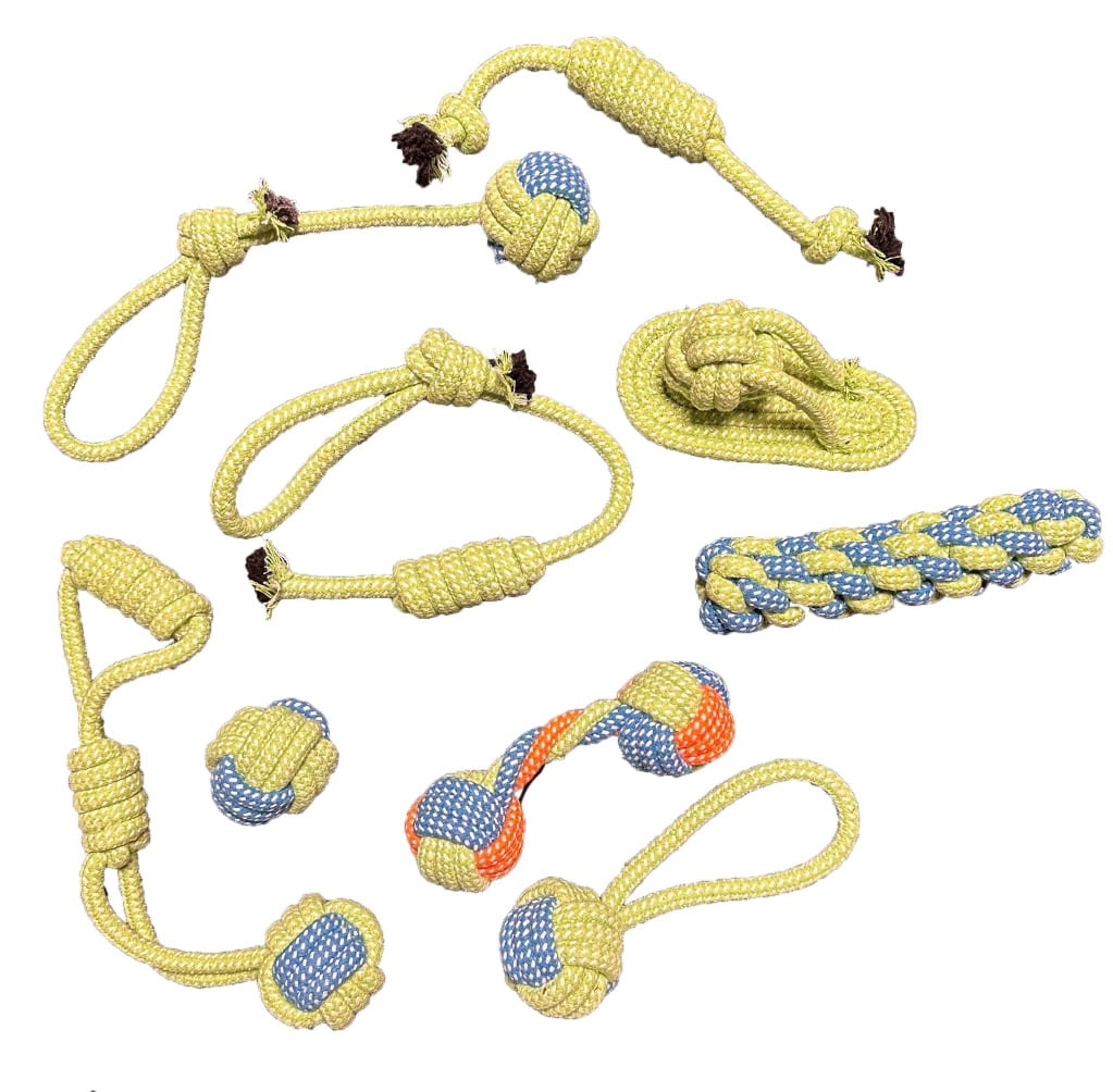 Friendly Pet Dog Rope Toy, 9 Piece Set, Cotton Ropes for Small & Medium ...