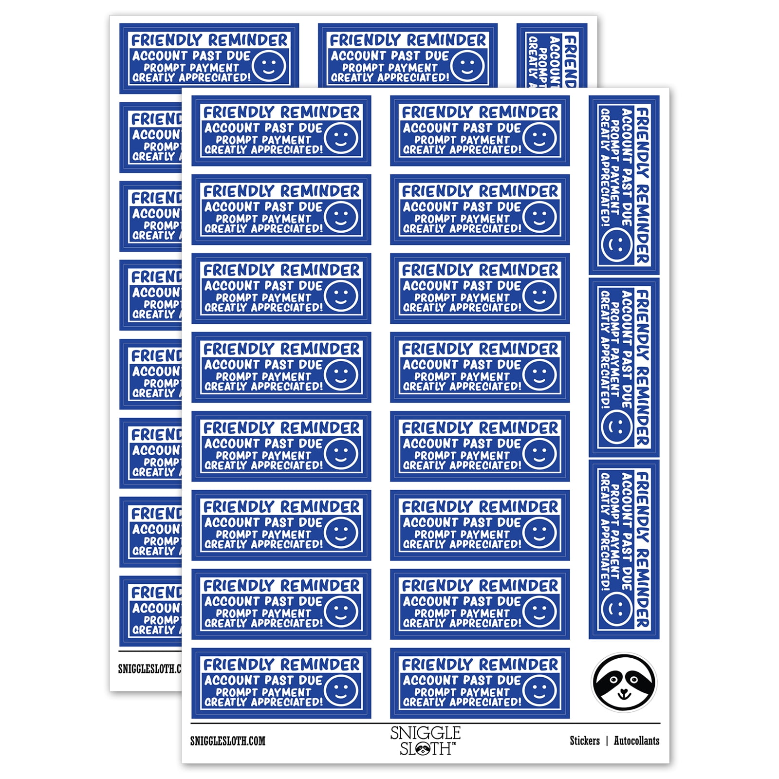 Friendly Reminder Account Past Due Happy Face Sticker Set - Dark Blue ...