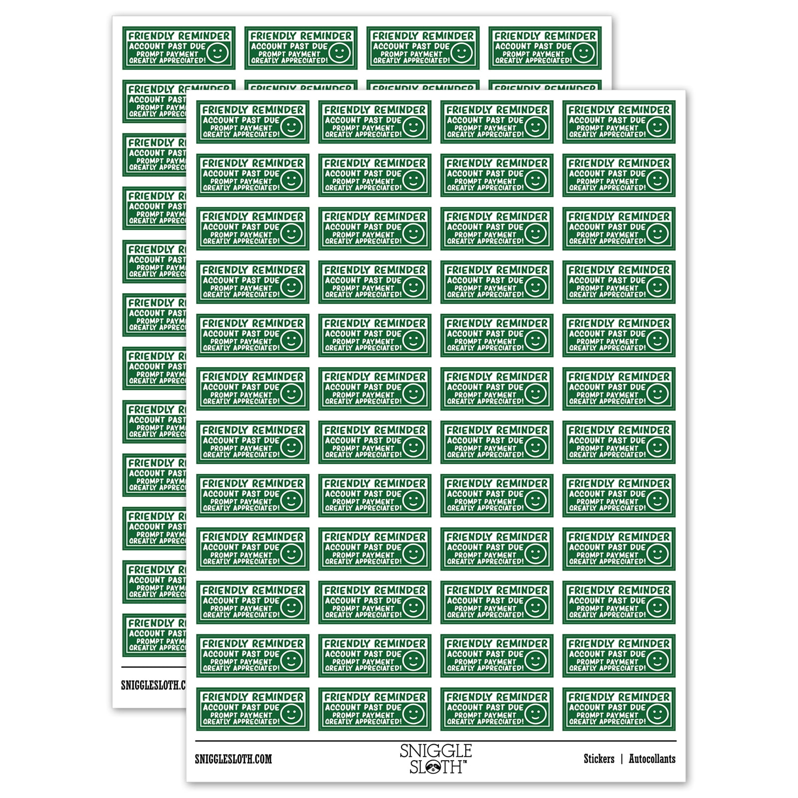 Friendly Reminder Account Past Due Happy Face Sticker Set - Dark Green ...