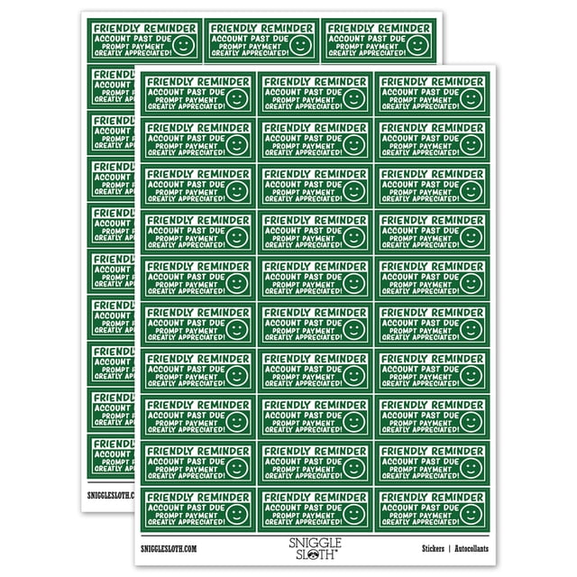 Friendly Reminder Account Past Due Happy Face Sticker Set - Dark Green ...