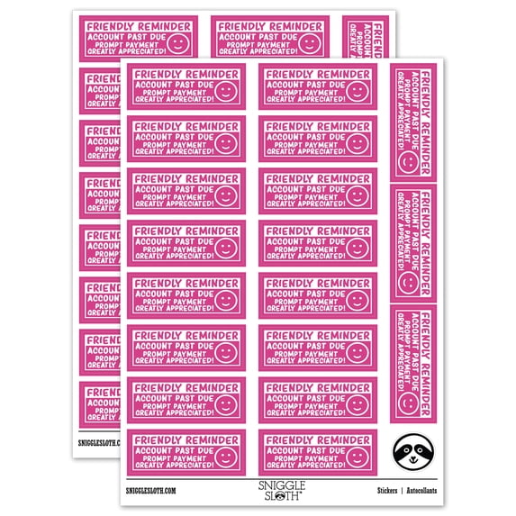Friendly Reminder Account Past Due Happy Face Sticker Set - Hot Pink ...