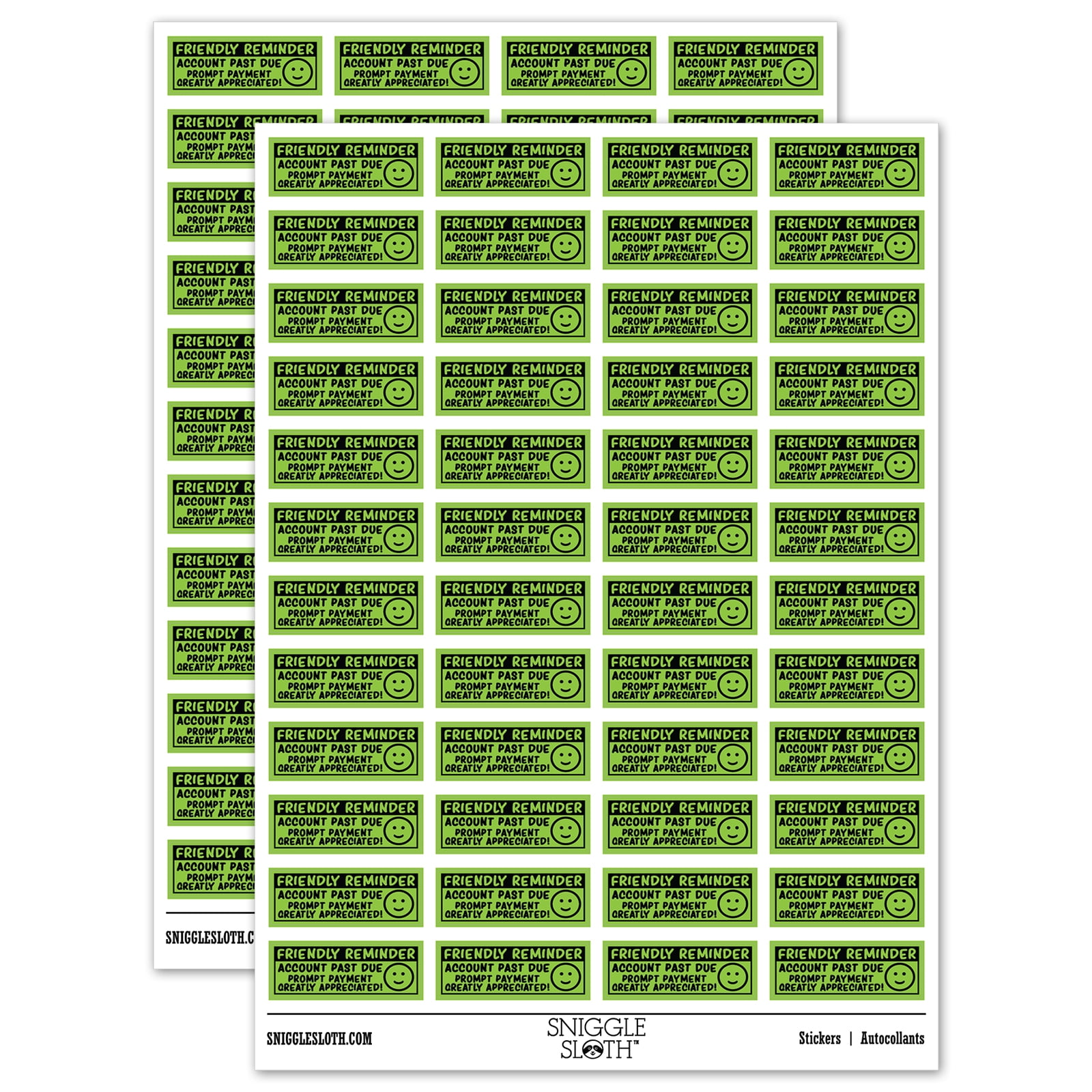 Friendly Reminder Account Past Due Happy Face Sticker Set - Light Green ...