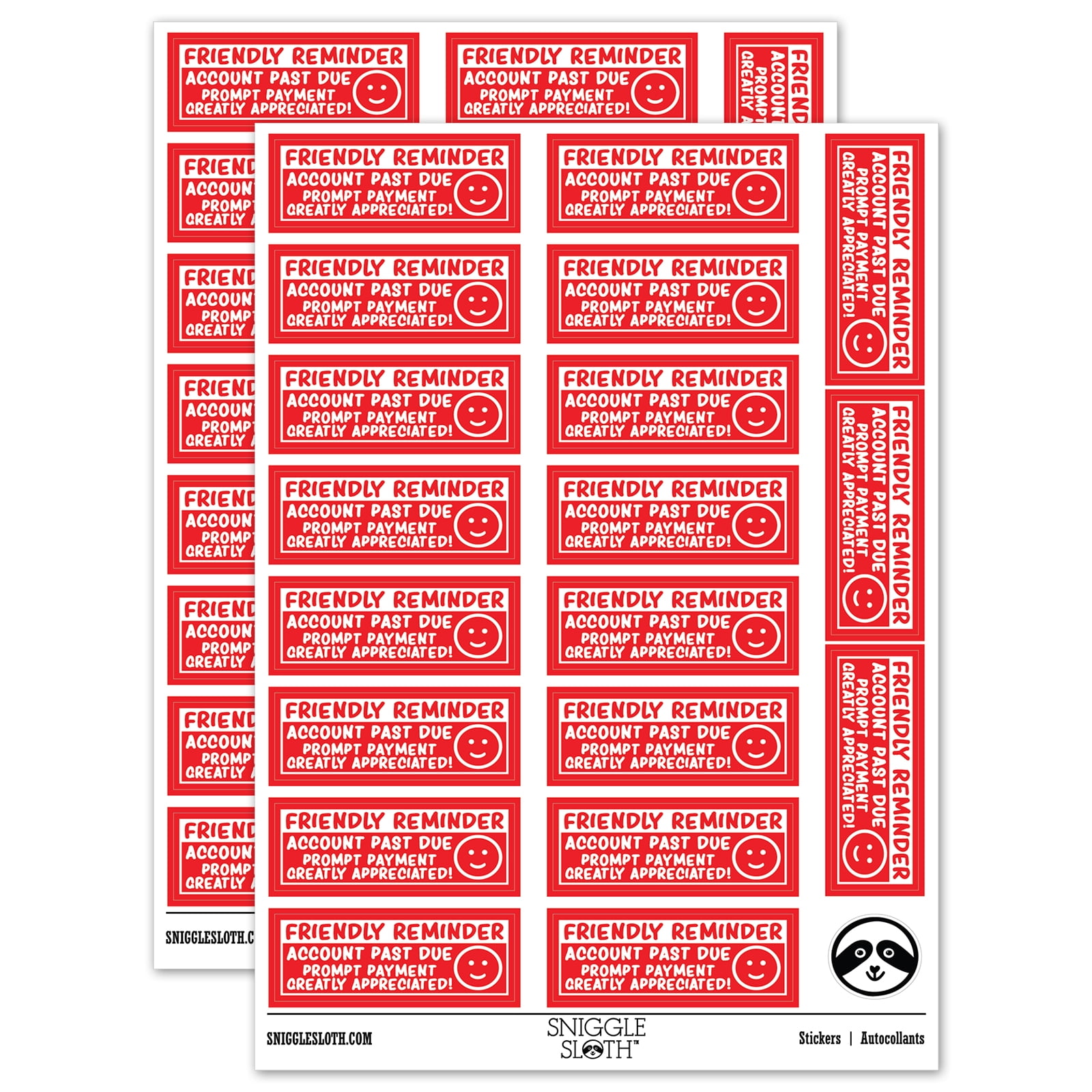 Friendly Reminder Account Past Due Happy Face Sticker Set - Red - Matte ...