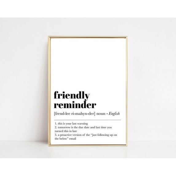 Friendly Reminder Definition Wall Art for Home Office, Stretched Canvas ...
