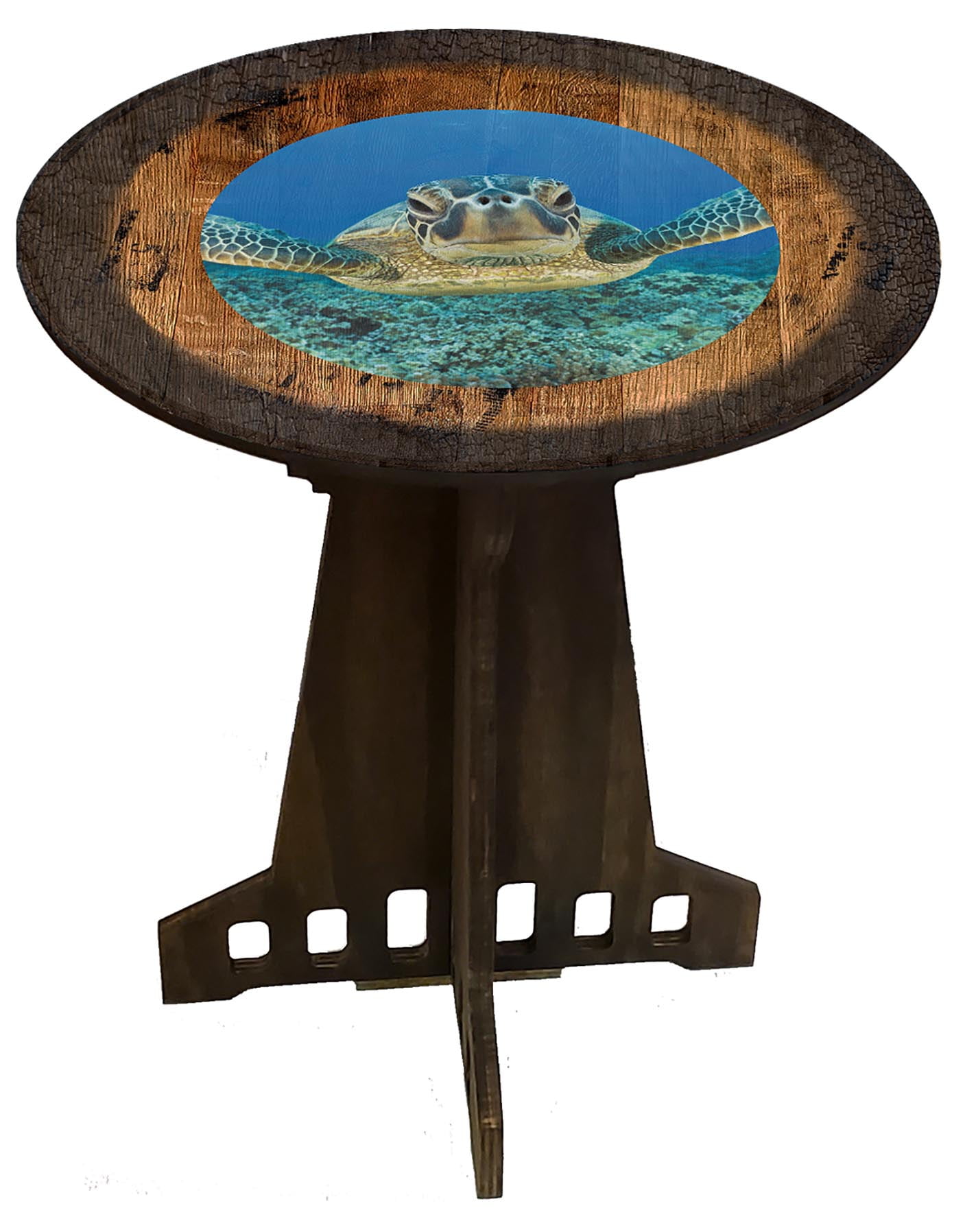 Friendly Sea Turtle Pub Gift Farmhouse Rustic Round Whiskey Barrel End ...