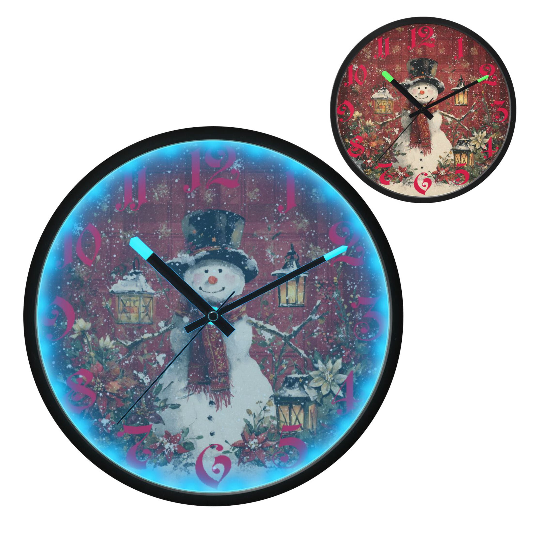 Friendly Snowman Luminous Wall Clock with Sound-Activated LED 12-Inch ...