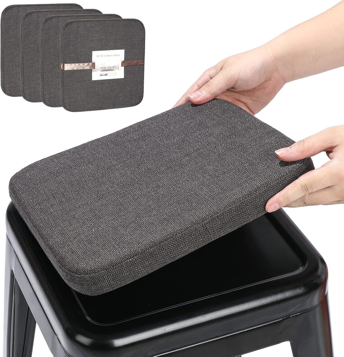 Friendly Woven Fabric Magnetic Bar Stool Cushions Set of 4, Enhanced Anti-Slip Breathable Small ...