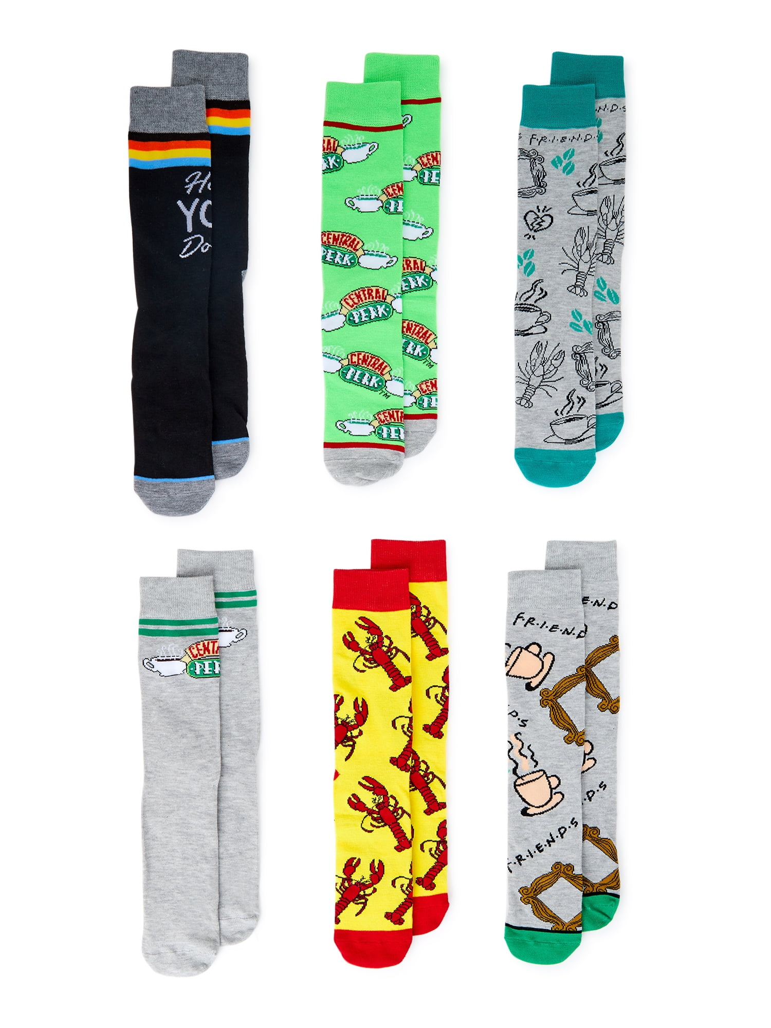 Friend's Crew Socks 6-Pack, Lightweight Polyester Spandex, Reinforced ...
