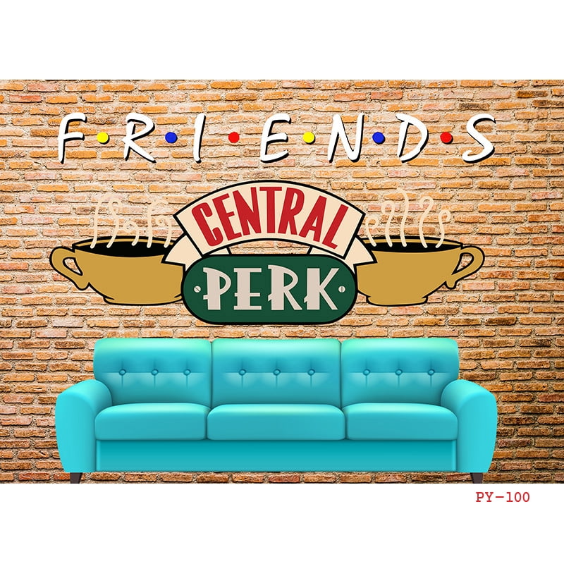 Friends Central Perk Backdrop Red Brick Wall Retro Pub Sofa and Coffee ...