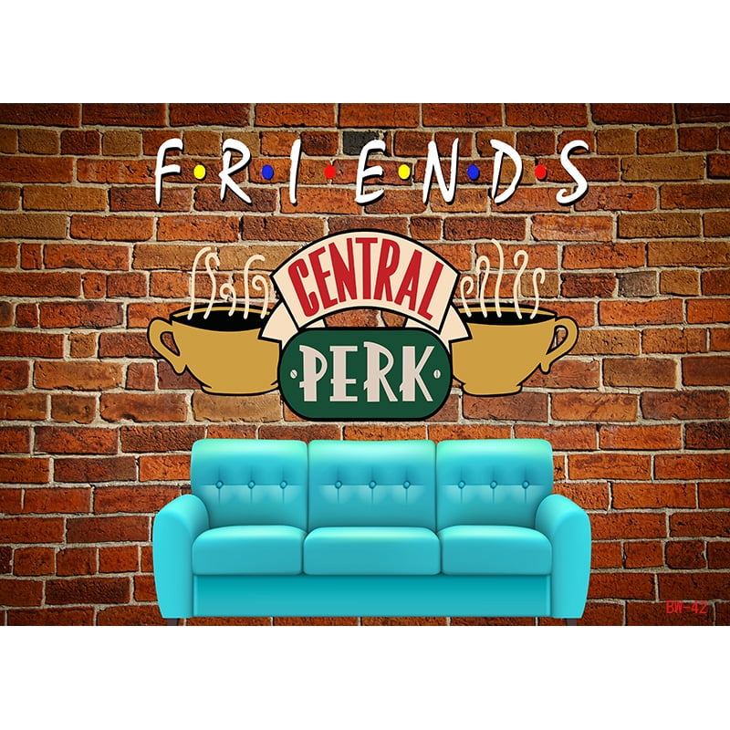 Friends Central Perk Backdrop Red Brick Wall Retro Pub Sofa and Coffee ...