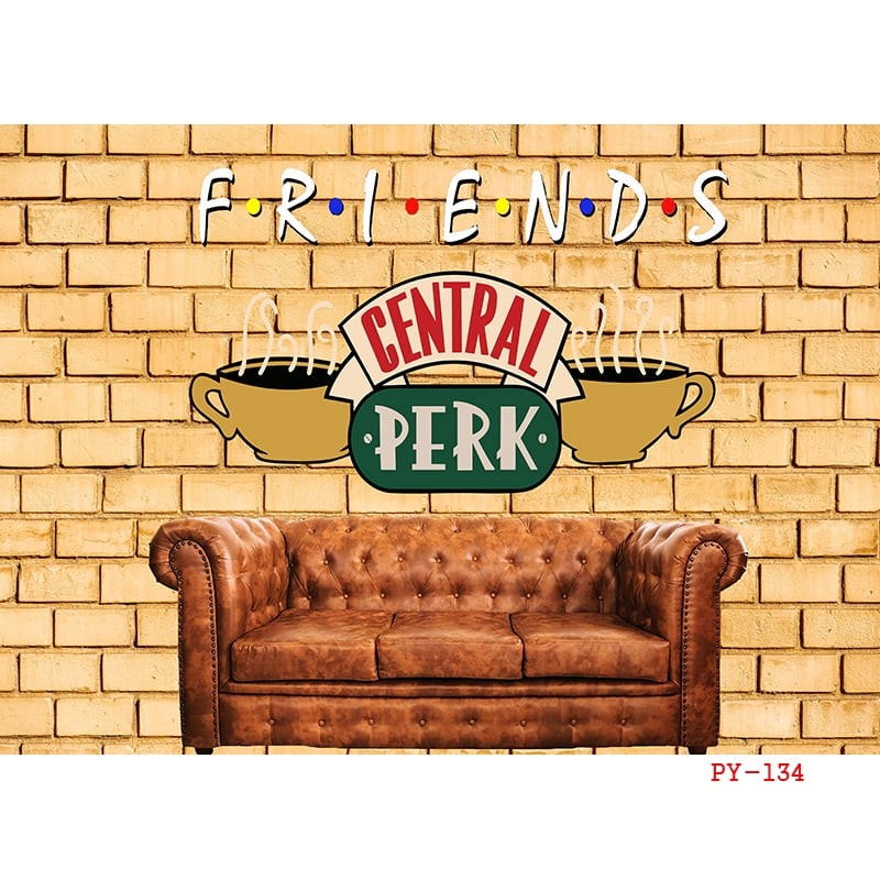 Friends Central Perk Backdrop Red Brick Wall Retro Pub Sofa and Coffee ...