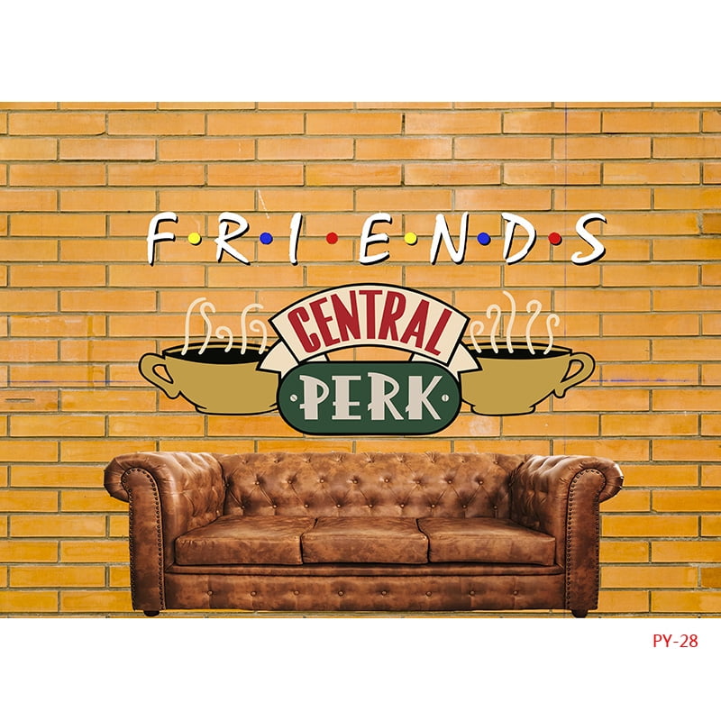 Friends Central Perk Backdrop Red Brick Wall Retro Pub Sofa and Coffee ...