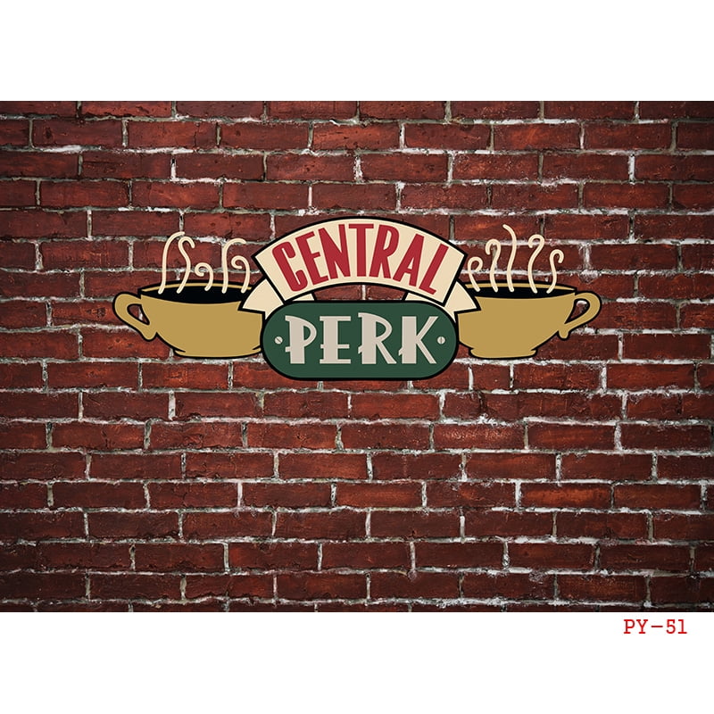 Friends Central Perk Backdrop Red Brick Wall Retro Pub Sofa and Coffee ...