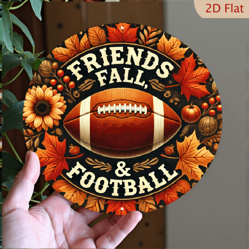 "Friends, Fall & Football" Sports Decor, 8" Round Aluminum Wall Art ...