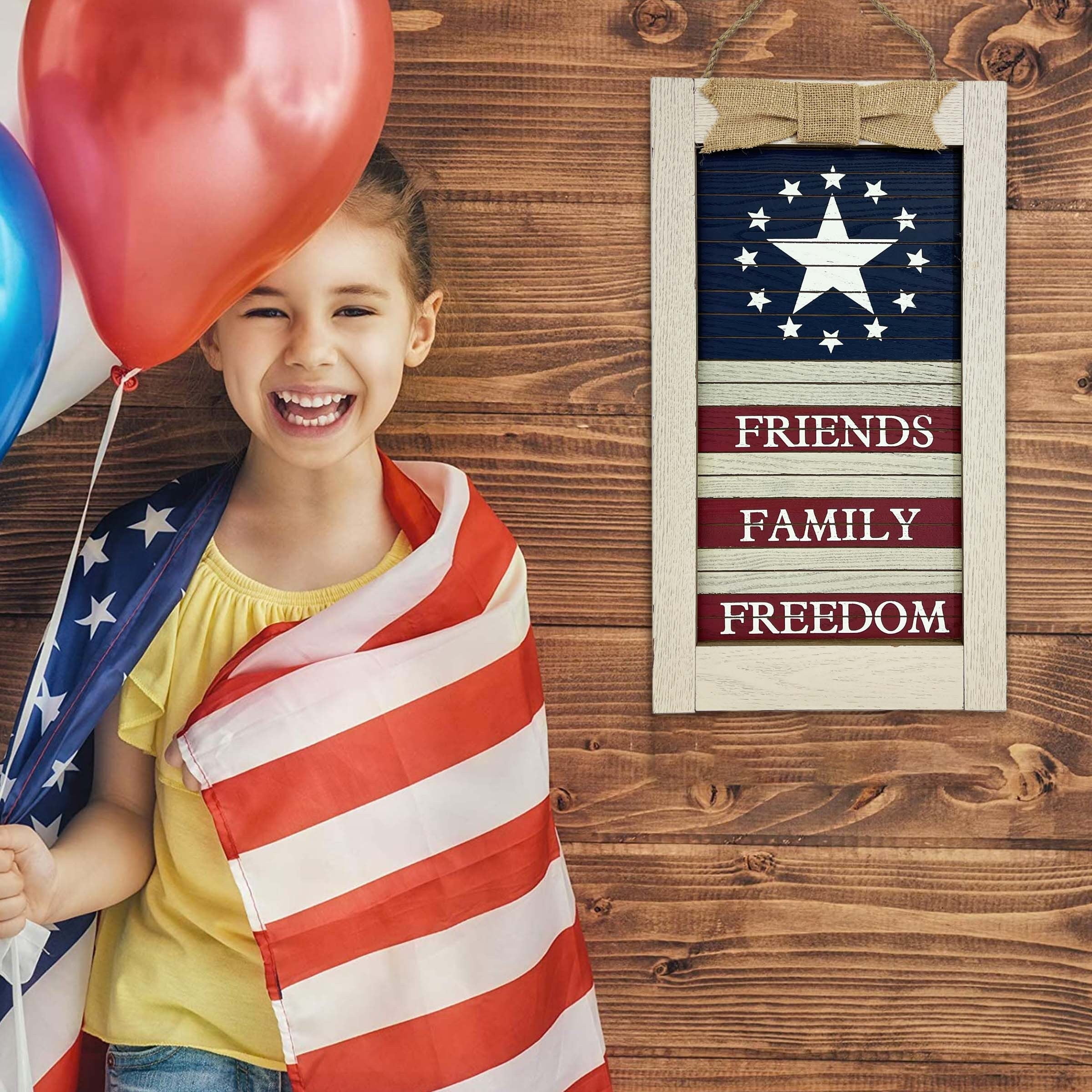 Friends Family Freedom Hanging Sign, Patriotic Party Decoration ...