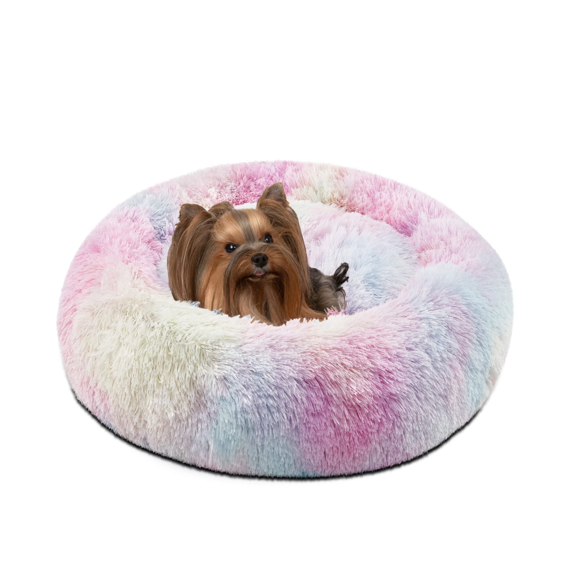 Friends Forever Donut Dog Bed Faux Fur Fluffy Calming Sofa For Small ...
