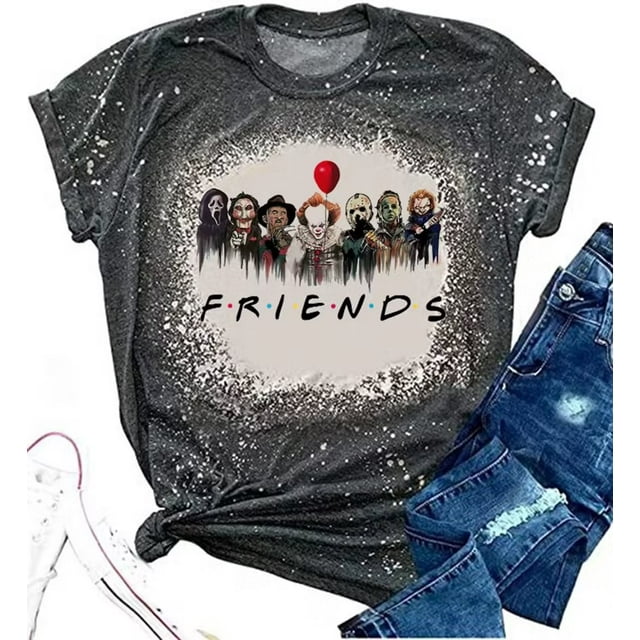 Women's Friends Horror Graphic Tee, Casual Short Sleeve Cotton Blend ...