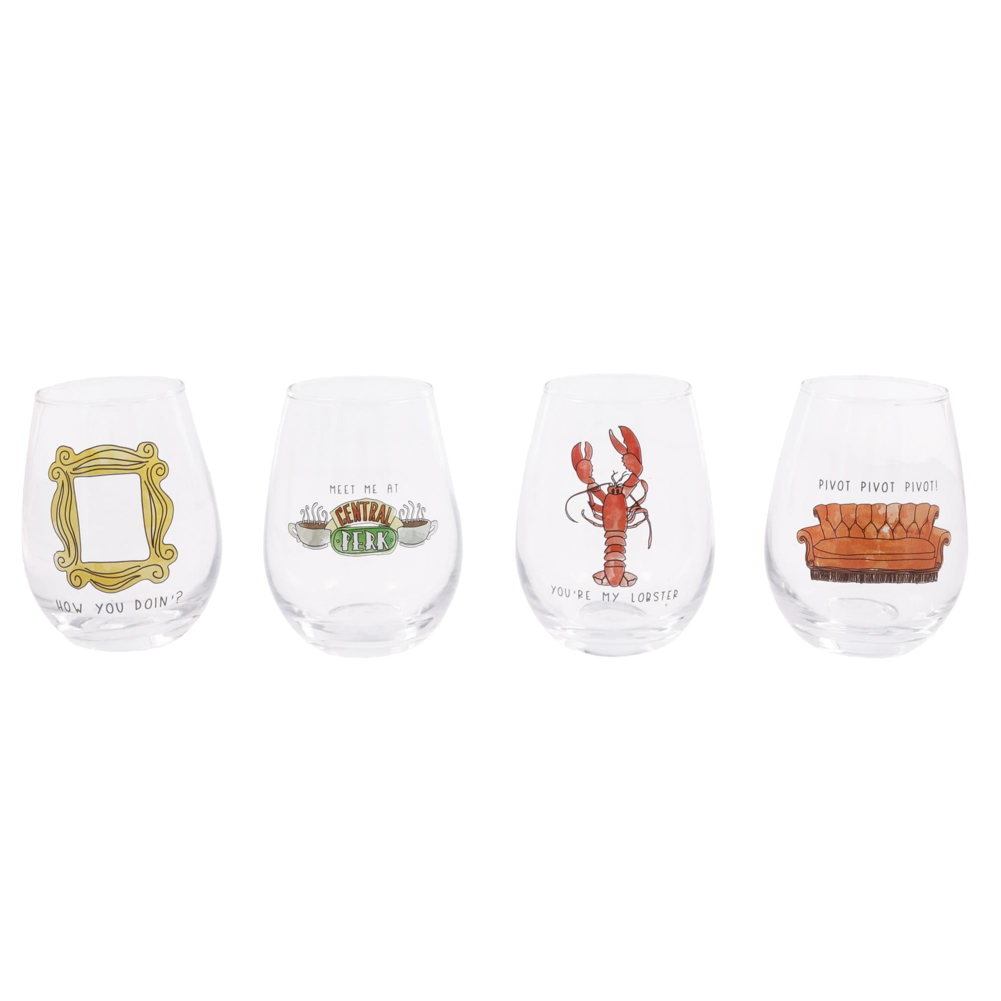 Friends Iconic Quotes 4-Piece Stemless Wine Glass Set | Each Holds 12 ...