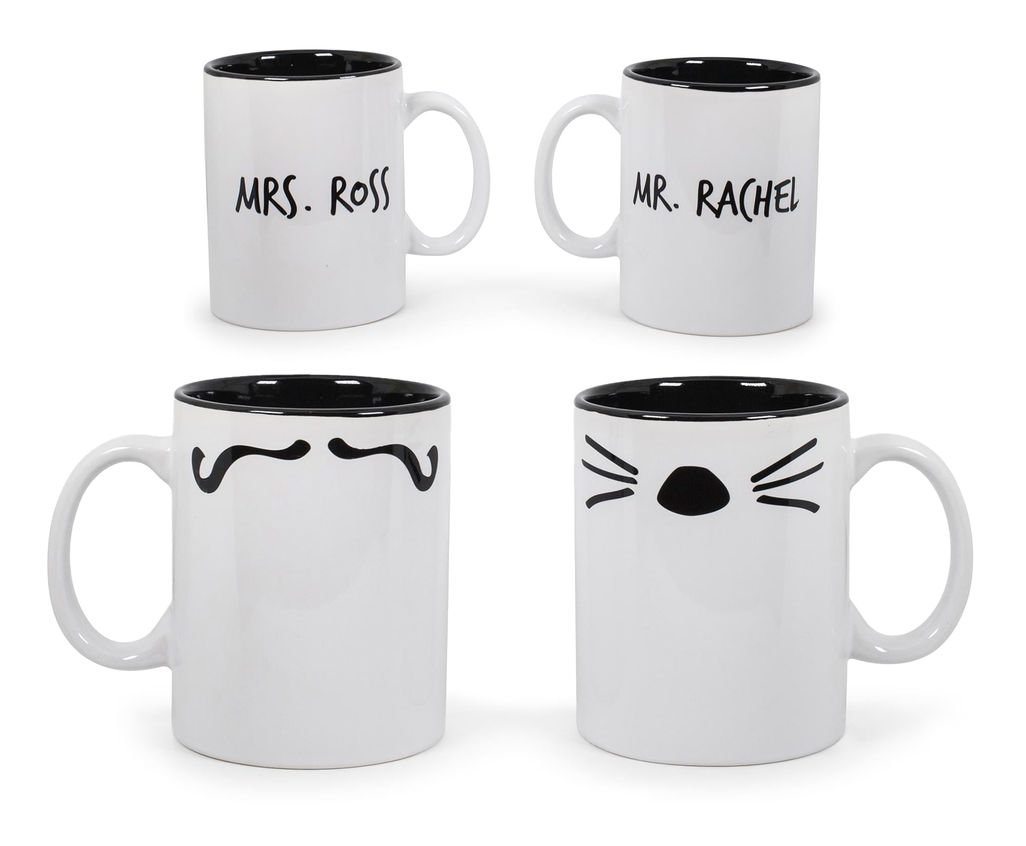 Friends Mr. Rachel Whiskers and Mrs. Ross Moustache Double-Sided Mugs ...