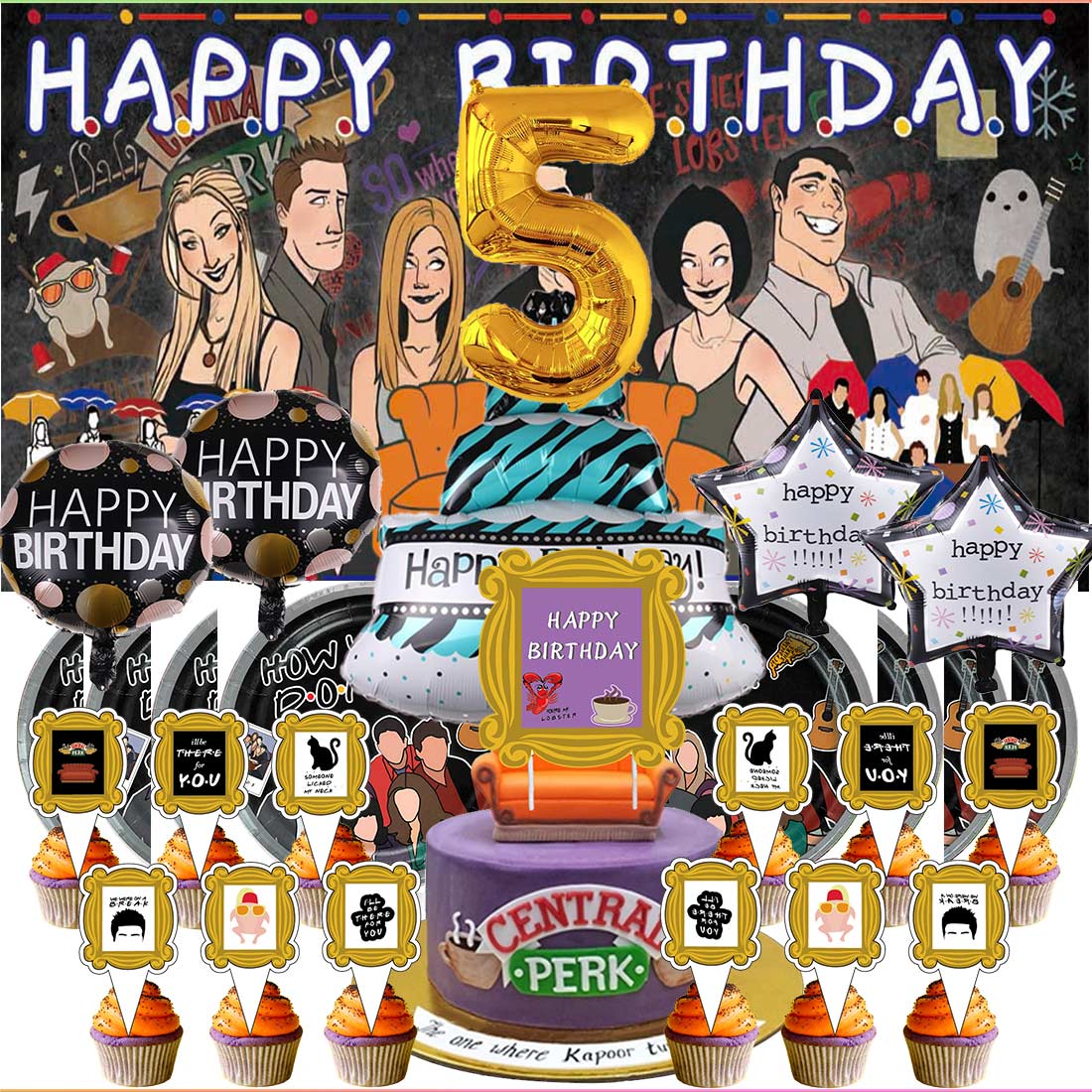 Friends TV 5th Tableware Balloons Cake Toppers Backdrop Banner Supplies ...