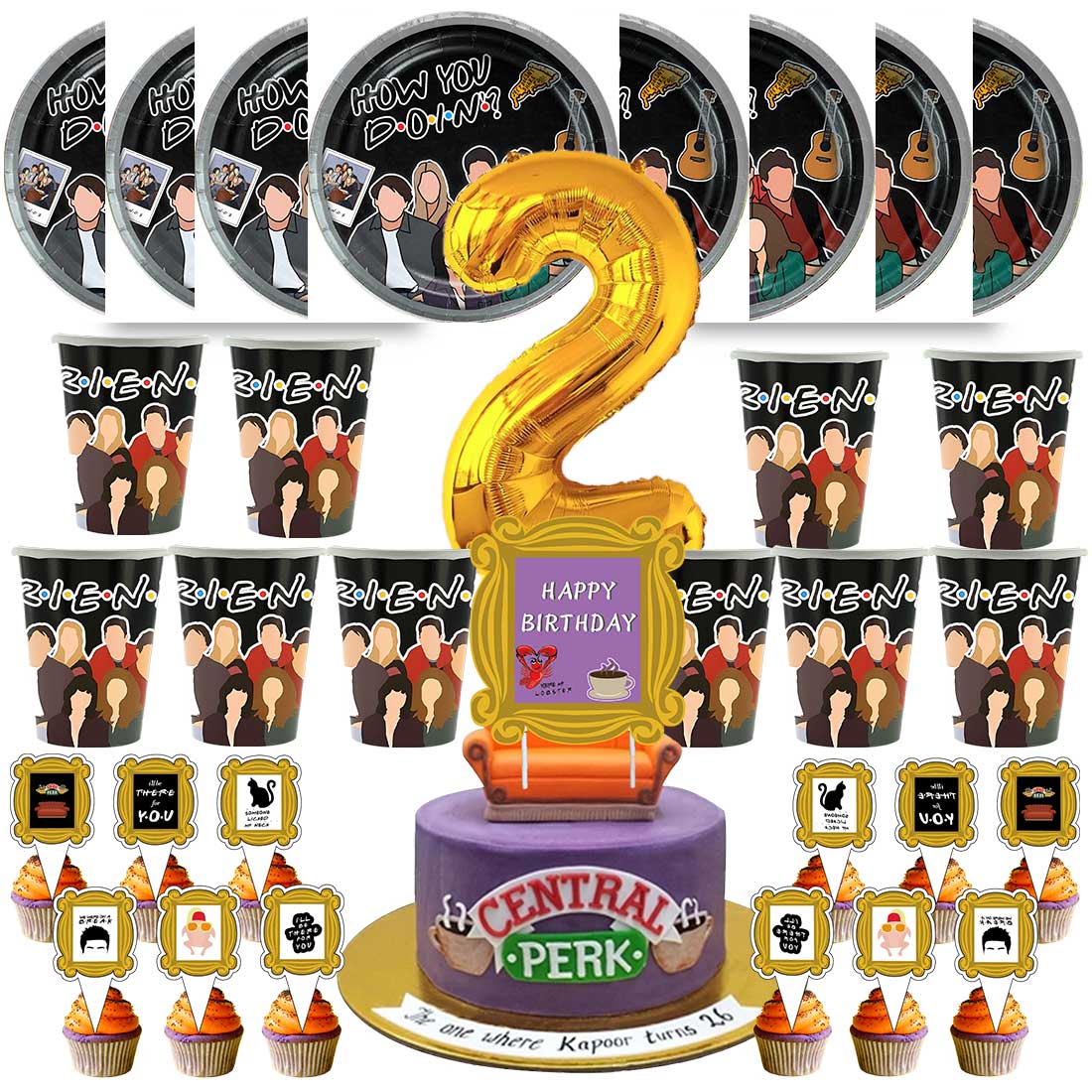 Friends TV Birthday 2nd Cups Party Supplies Plates Fans Decorations ...