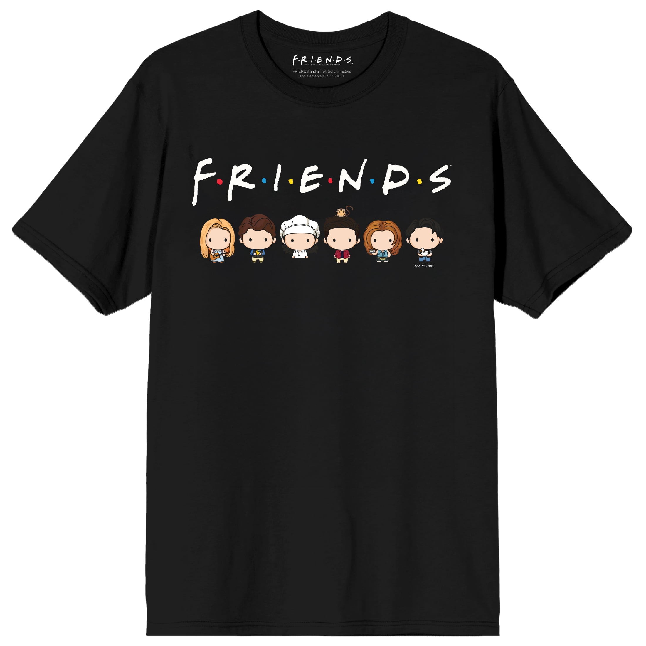 Friends TV Kawaii Cast Adult Black Crew Neck Short Sleeve T-shirt-Small ...