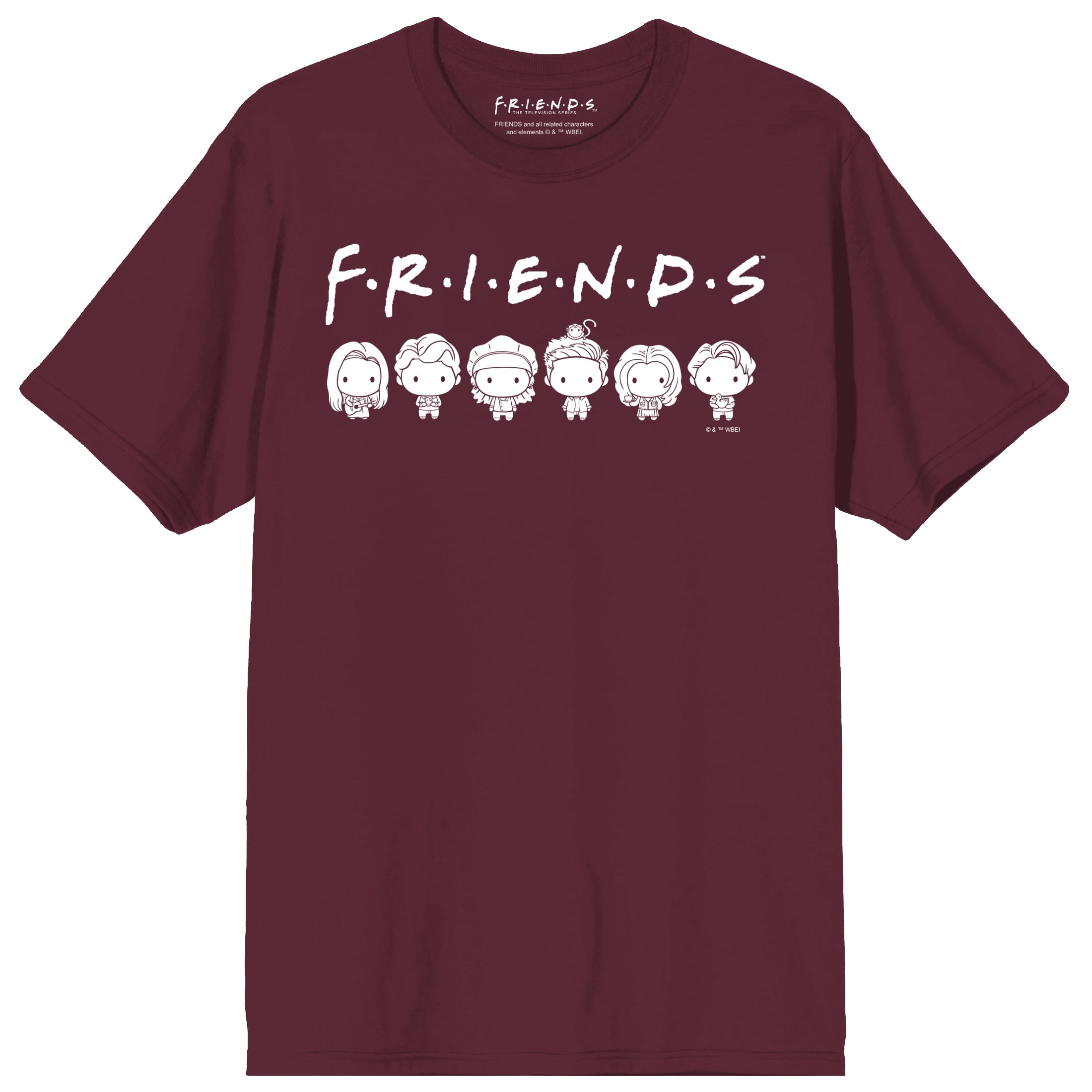 Friends TV Kawaii Cast Adult Maroon Crew Neck Short Sleeve T-shirt ...
