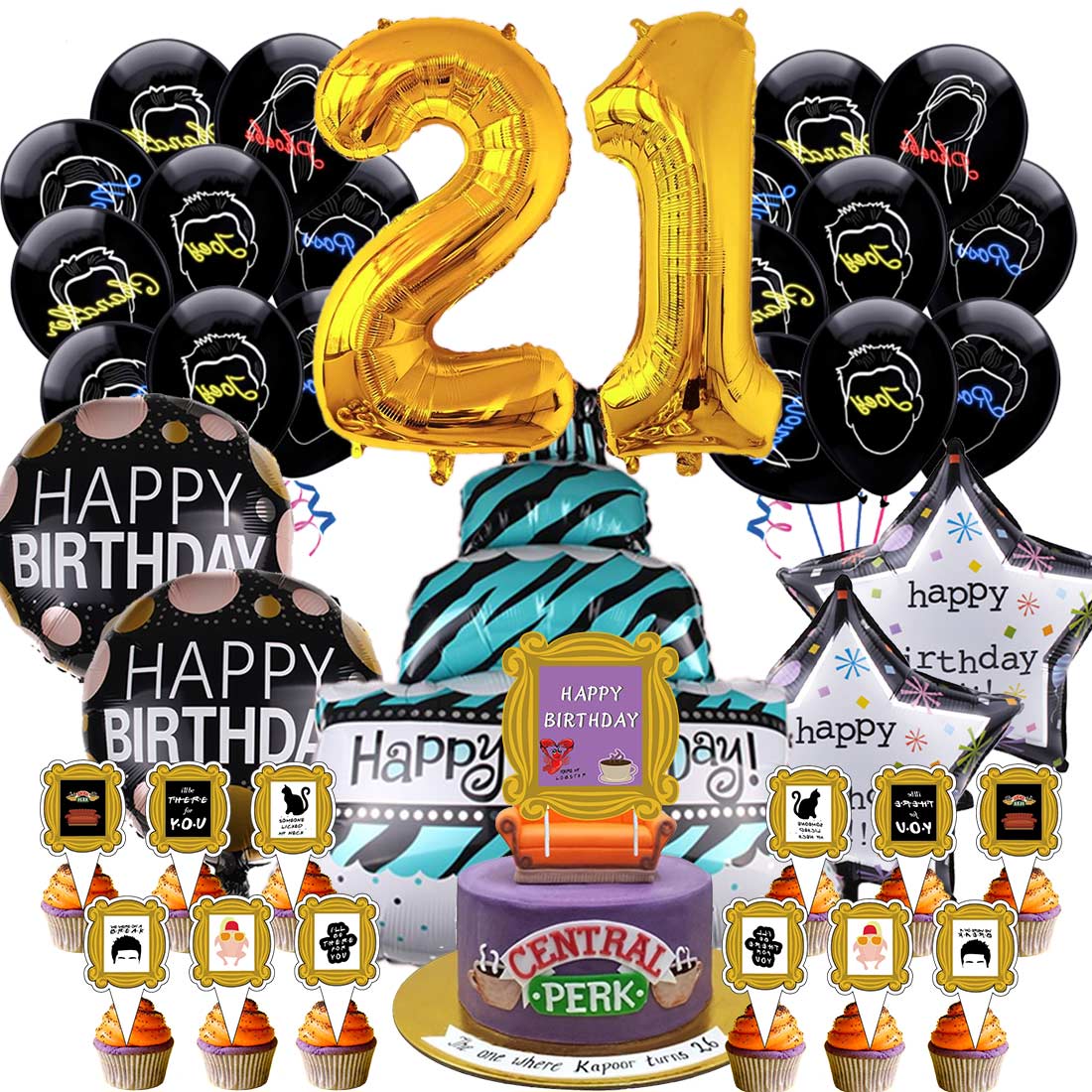 Friends TV Party Supplies 21th Decor Kit Balloons Birthday Cake Topper ...