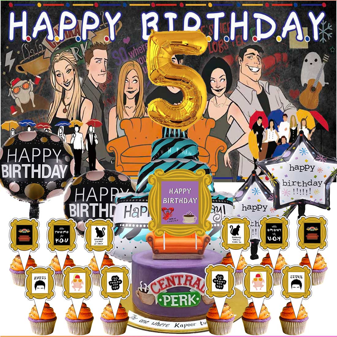 Friends TV Party Supplies Decor 5th Kit Balloons Birthday Cake Topper ...
