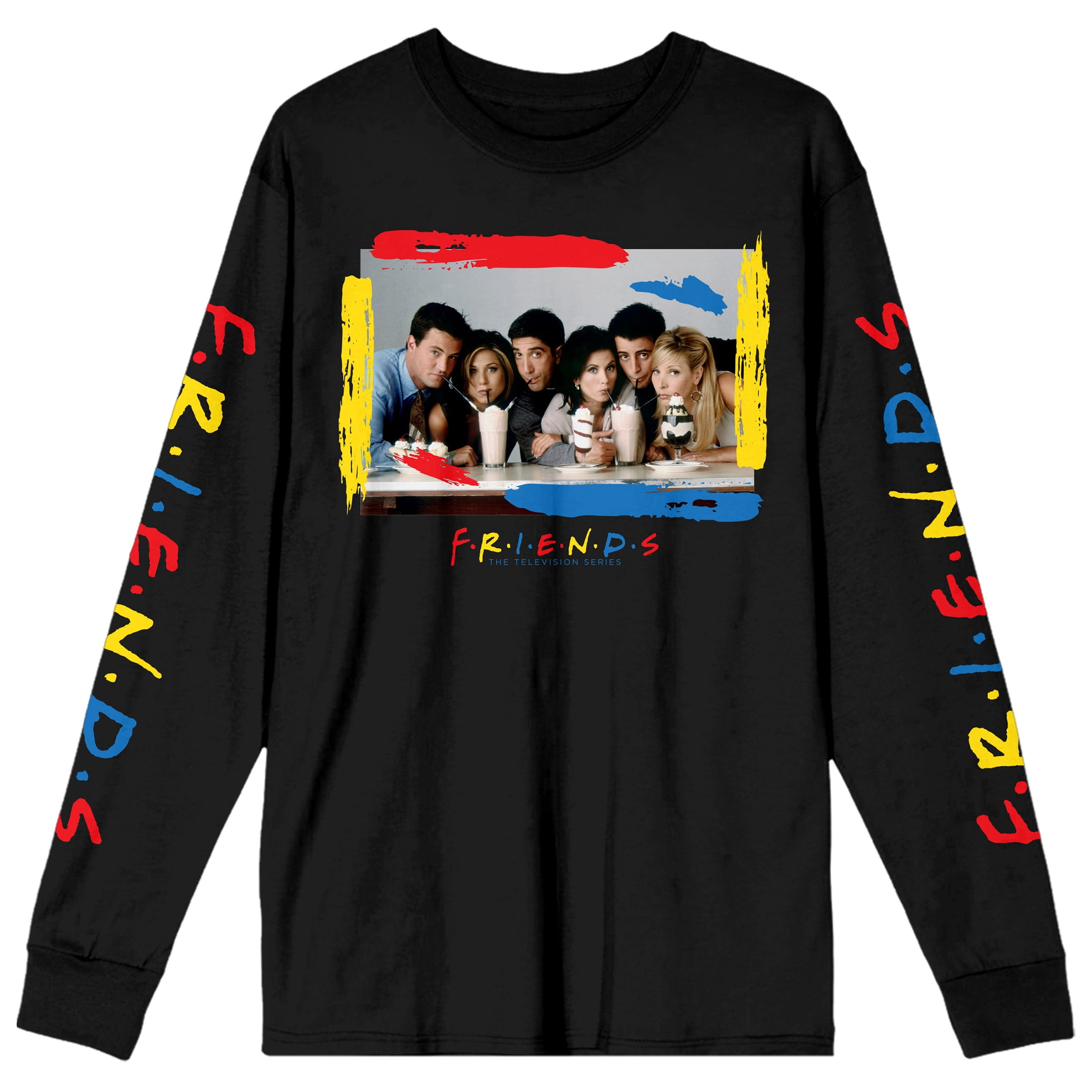 Friends TV Photo With Paint Strokes Crew Neck Short Sleeve Black Adult ...